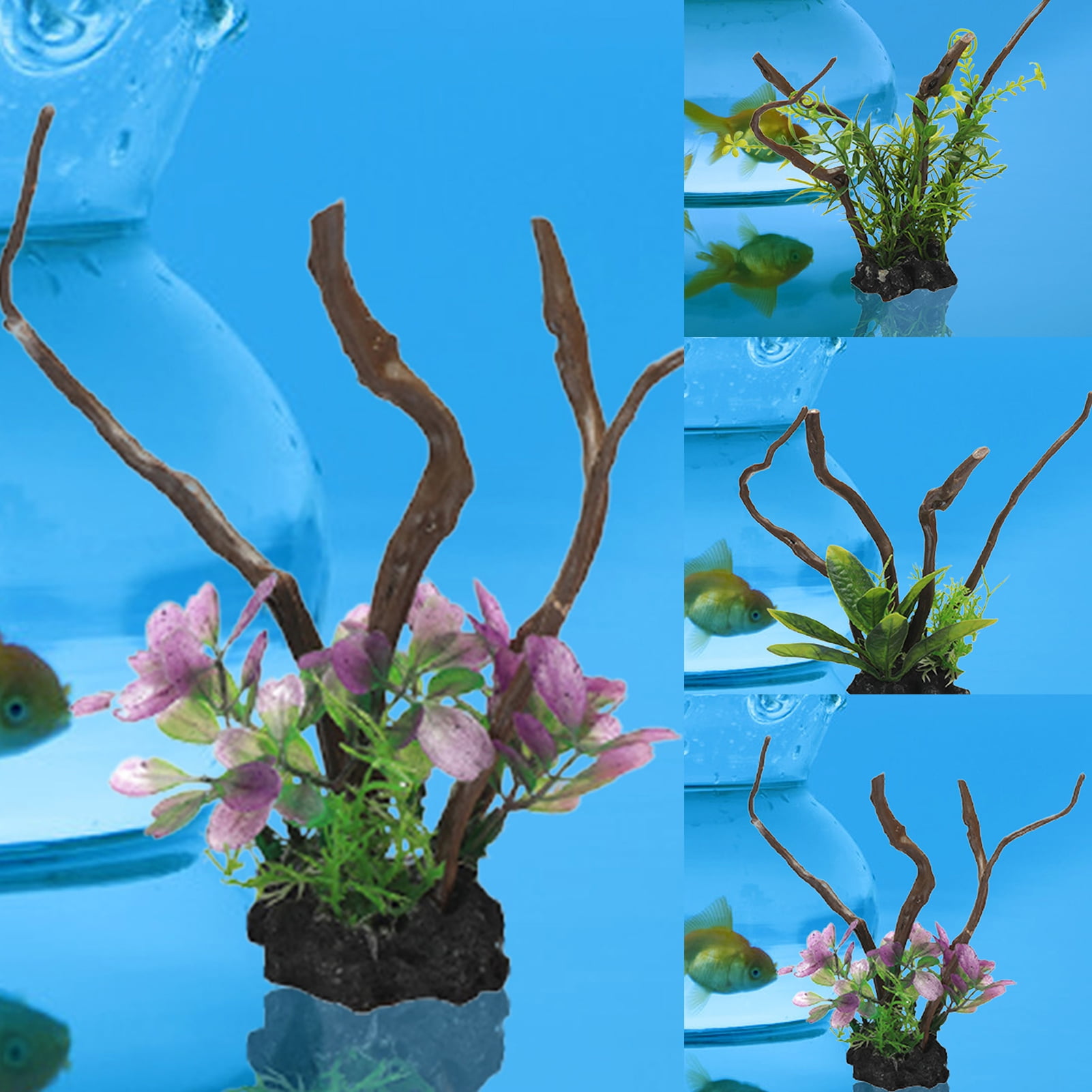 NIBOLOG Fake Water Plants Safe Accessories Resin Simulation Driftwood ...