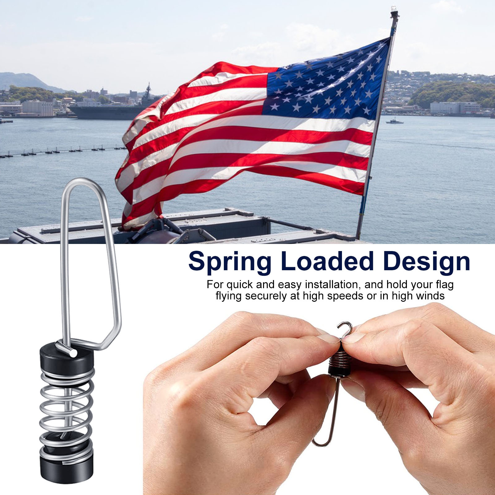 NIBOLOG Fishing Flag Clips Stainless Steel Boat Flag Clips for Halyards Outrigger Lines Antennas ...