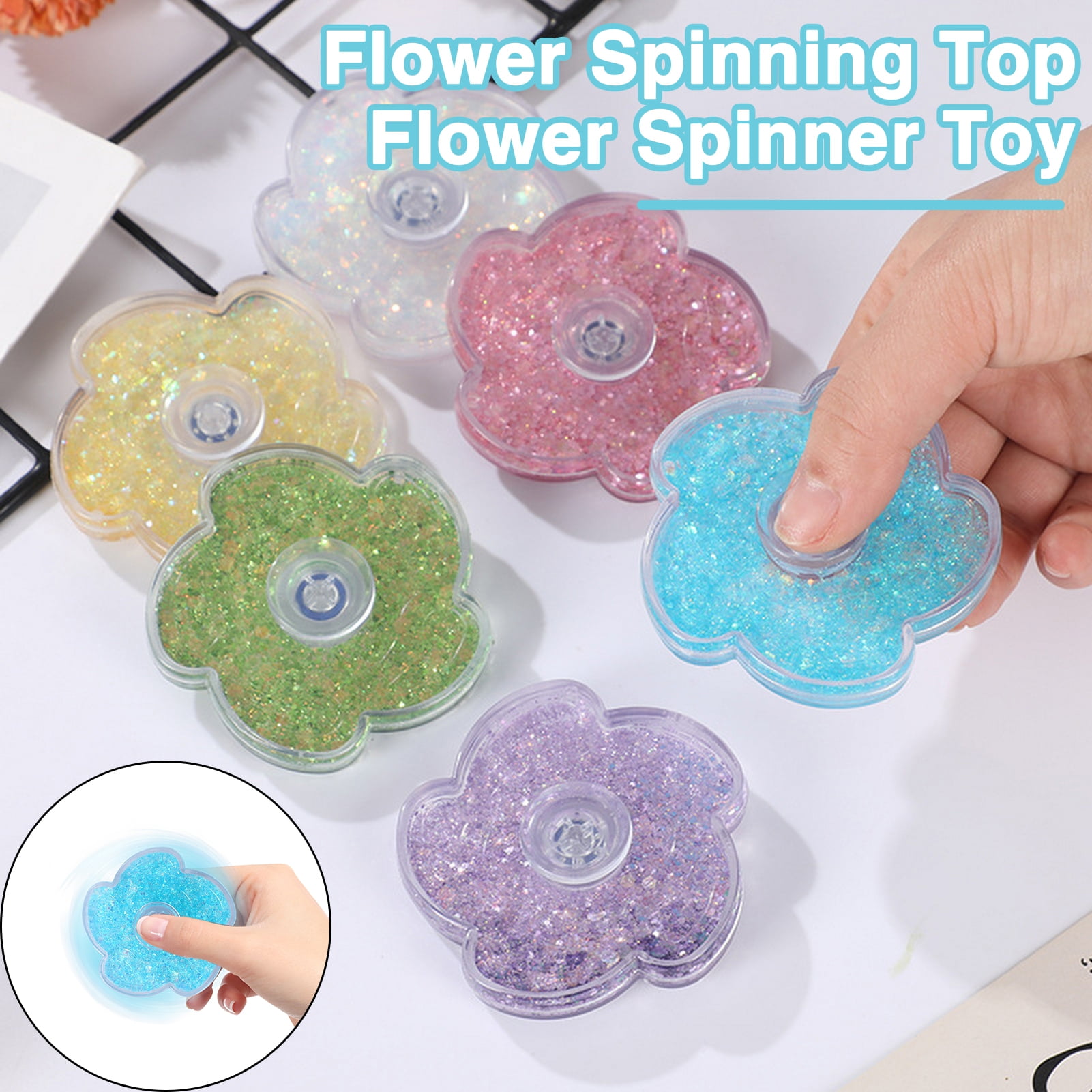 NIBOLOG Flower Spinning Top Fidget Toy - Glitter Quicksand Filled ...