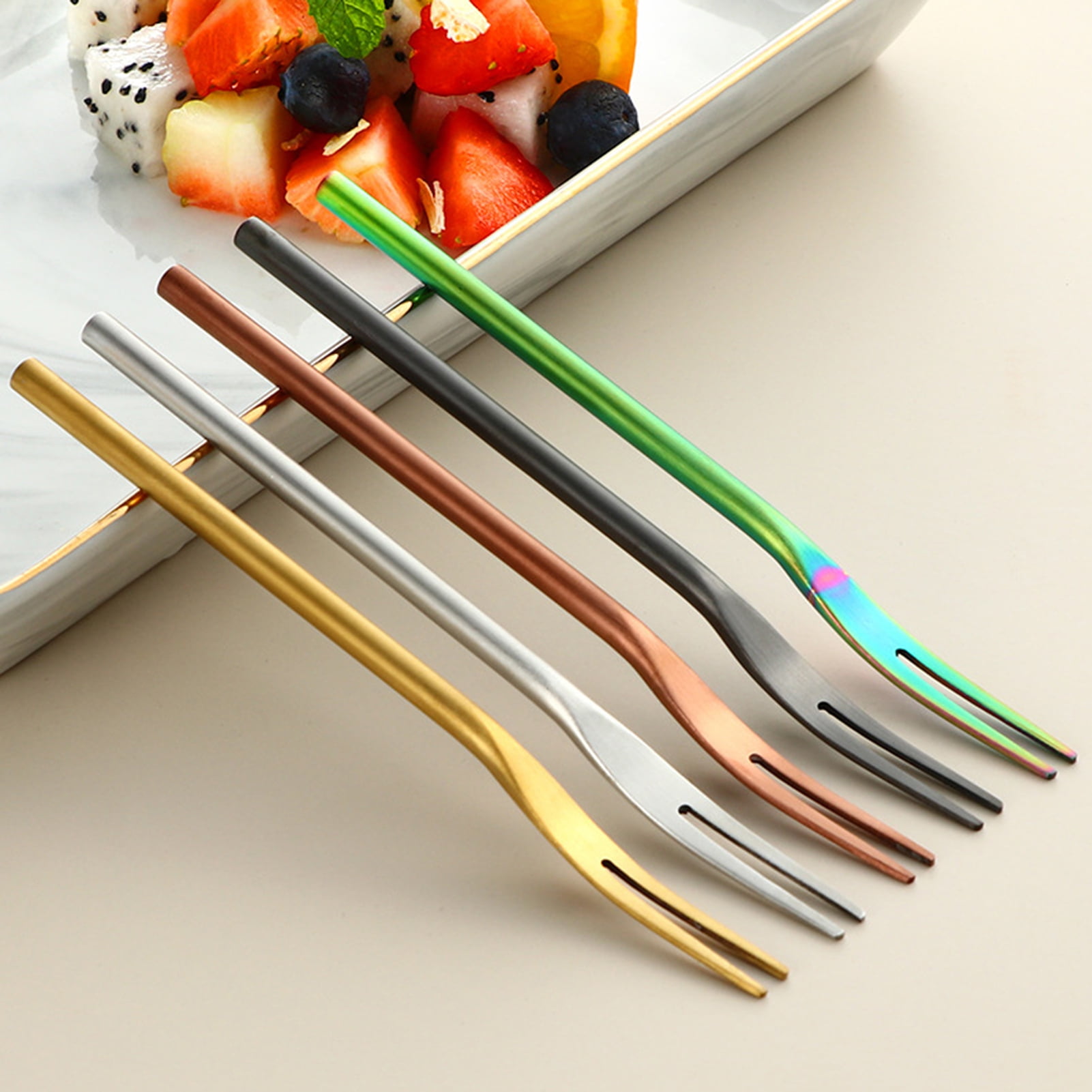 NIBOLOG Fruit Fork Eco-friendly Anti-deform Stainless Steel Salad Cake ...