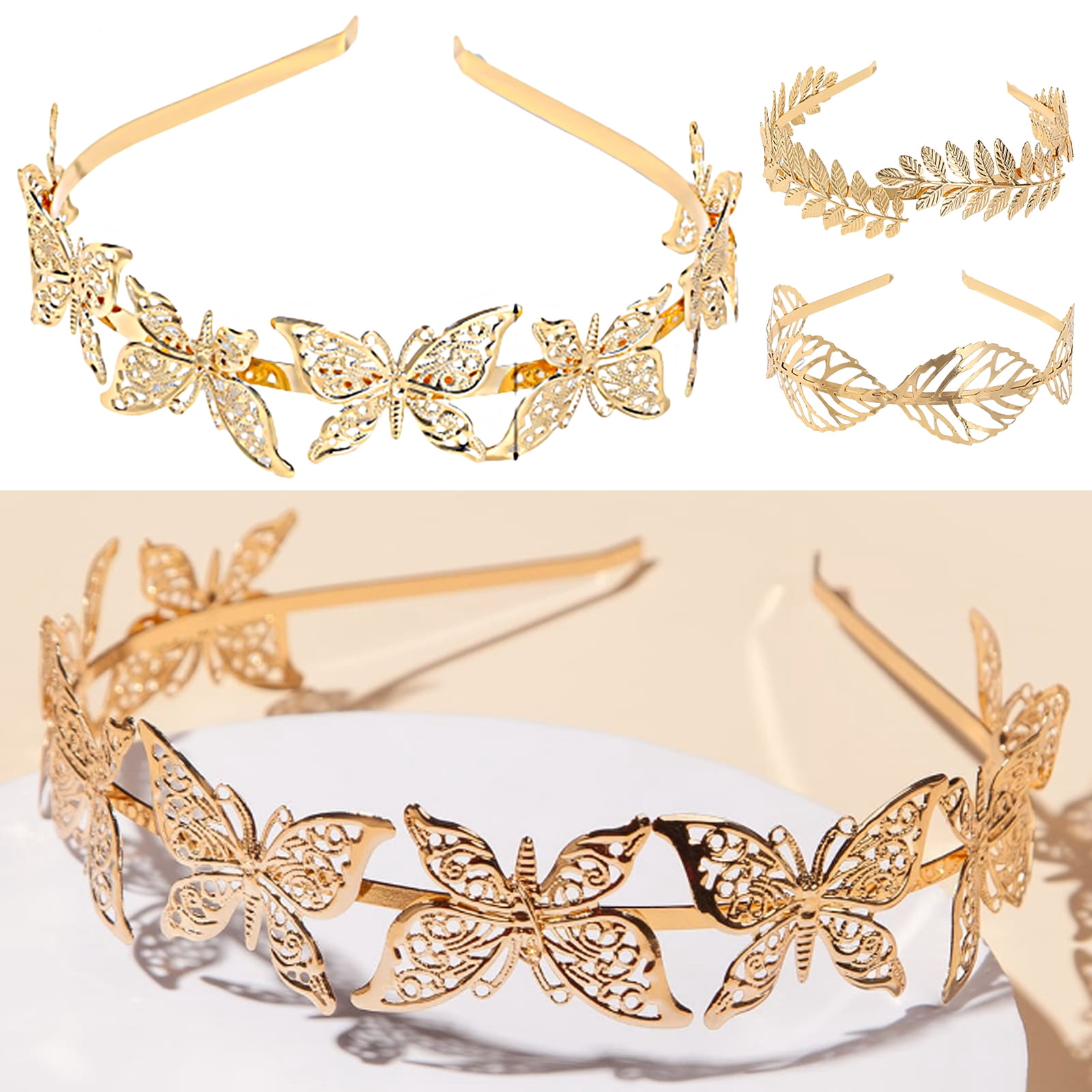NIBOLOG Golden Hollow Leaf Hair Hoop Elastic Metal Headband Decorative ...