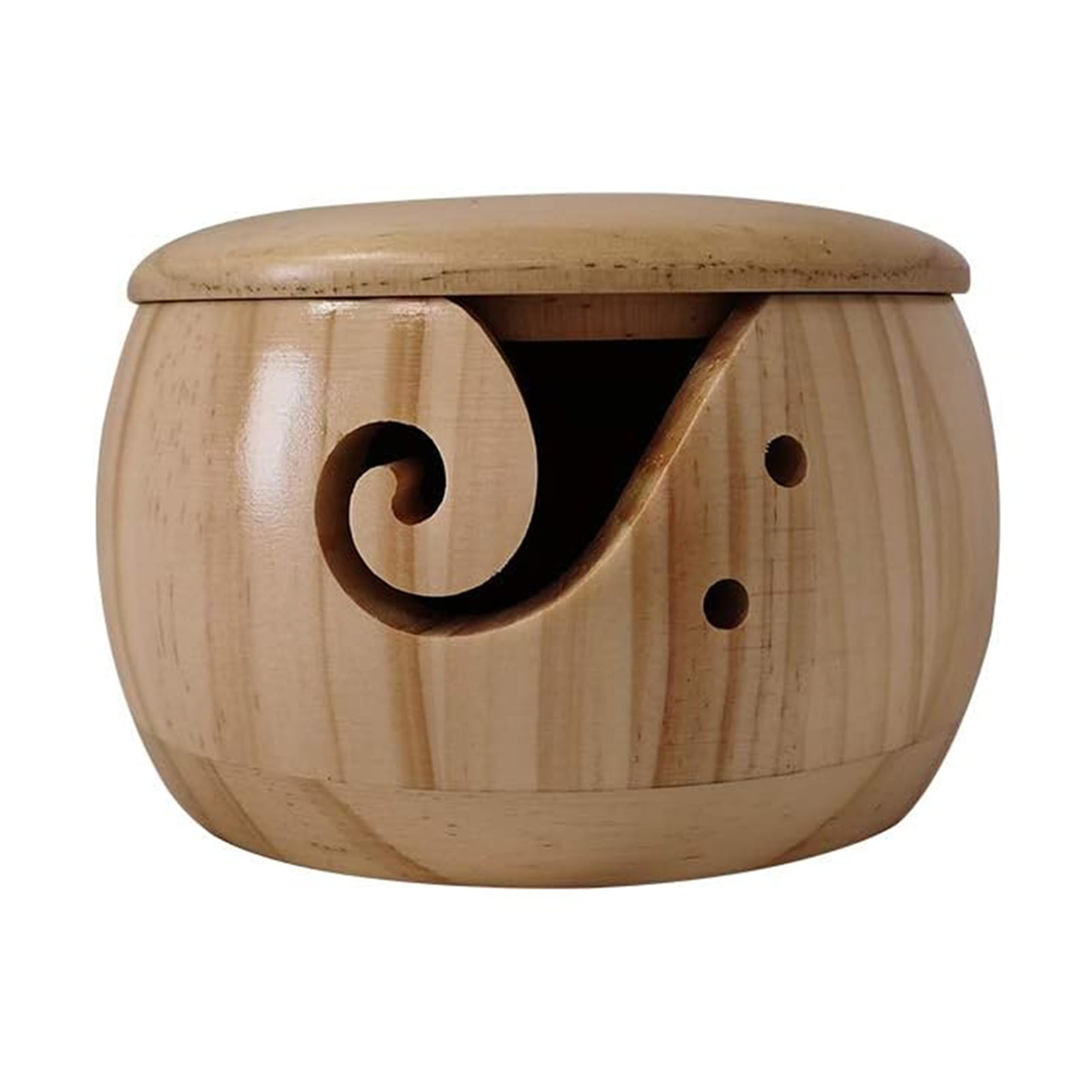 NIBOLOG Handmade Wooden Yarn Bowl with Lid for Durable Spiral-Open ...