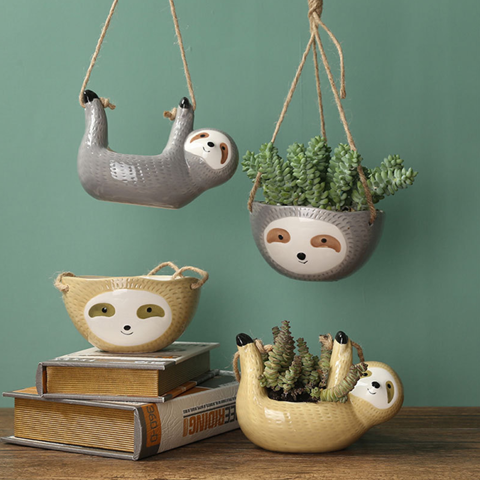NIBOLOG Hanging Plant Pot Delicate Decorative Ceramics Cute Sloth Shape ...