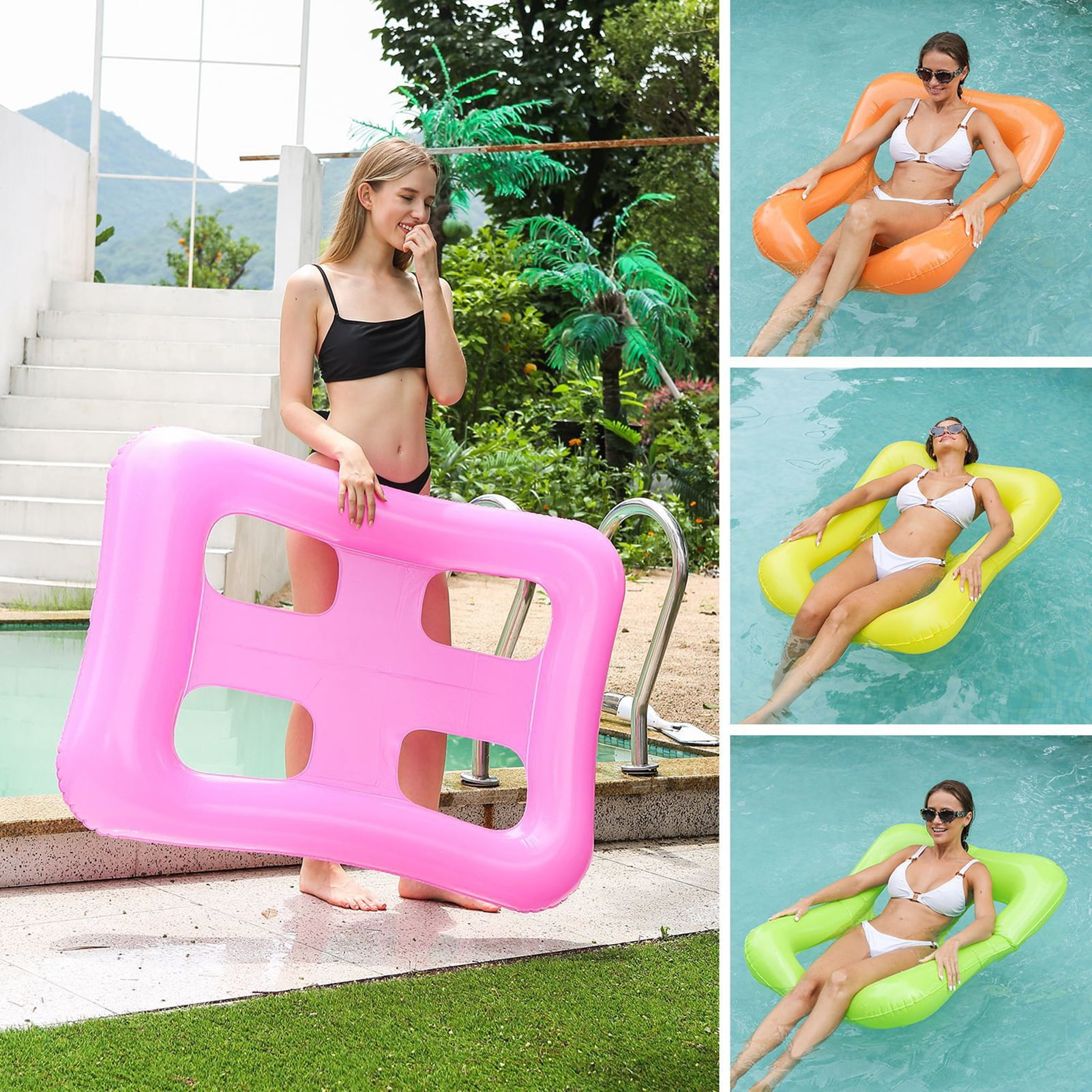 NIBOLOG Inflatable Pool Float with Headrest Foldable Raft-Grade Lounger Water Hammock Lounge ...