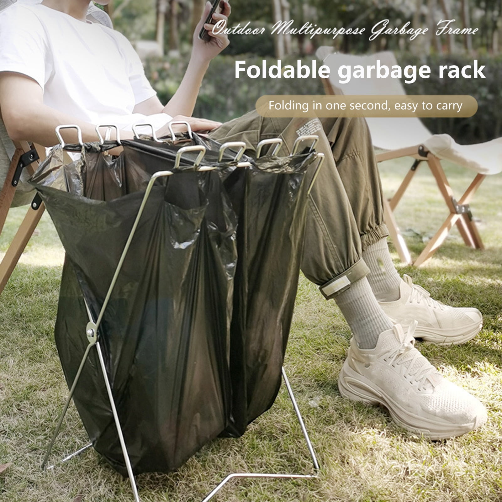 NIBOLOG Iron Trash Bag Stand Foldable Lightweight Curved Design Rubbish ...