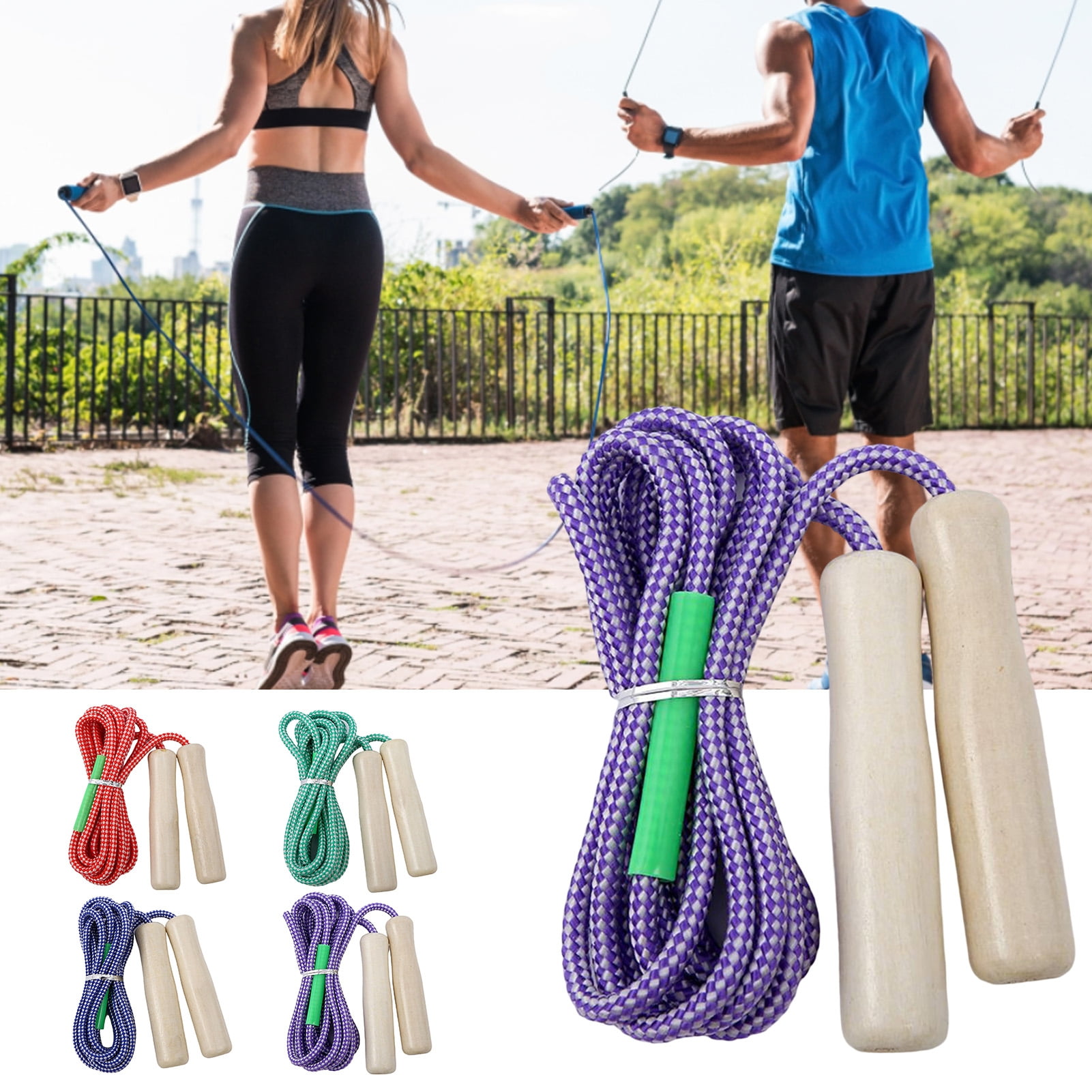 NIBOLOG Jumping Rope Wood Handle Adjustable Strong Flax Weaving Long ...