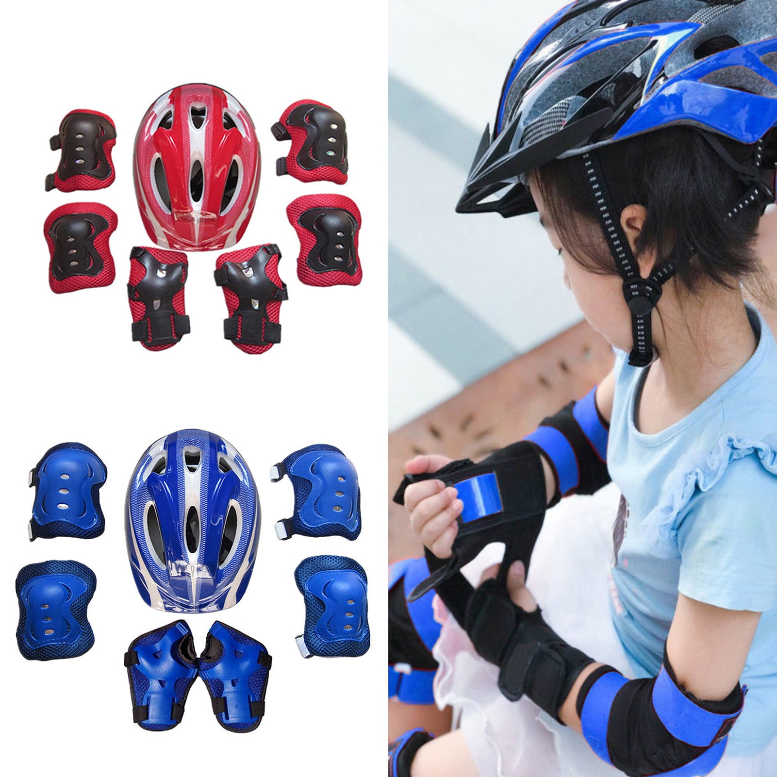 NIBOLOG Kids Children Roller Skates Bike Safety Helmet Knee Elbow Wrist ...