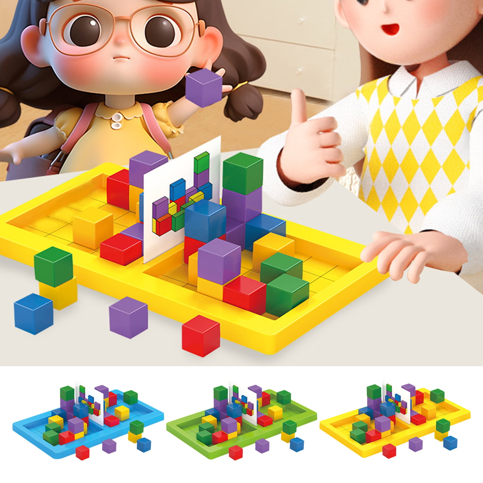 NIBOLOG Kids Cube Building Block Game 2 Players Battle Geometric Cube ...