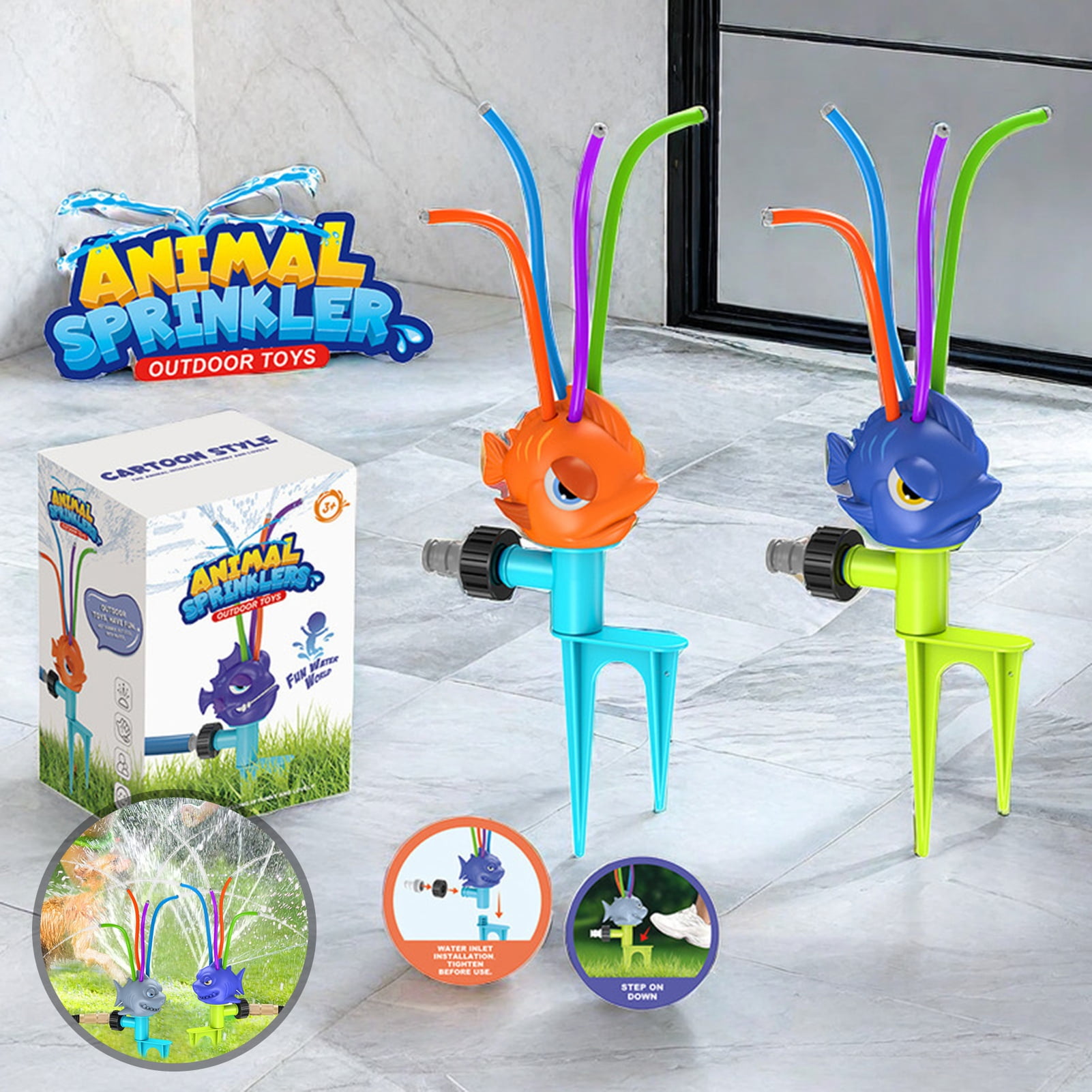 NIBOLOG Kids Fish Sprinkler Toy Colorful Wiggle Tubes Summer Outdoor ...