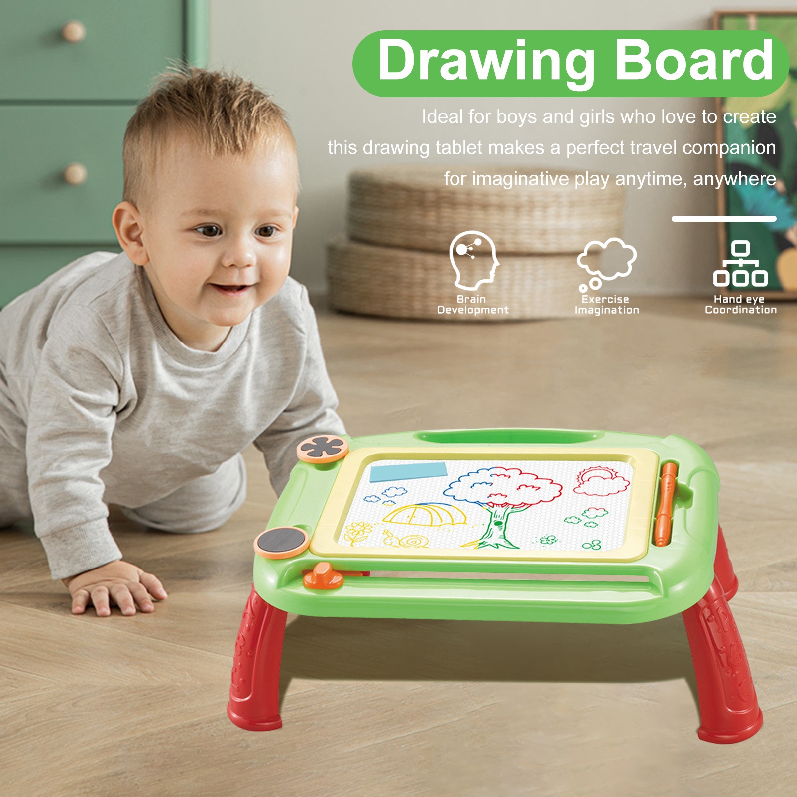 NIBOLOG Kids Magnetic Drawing Board with 4 Detectable Legs Writing ...