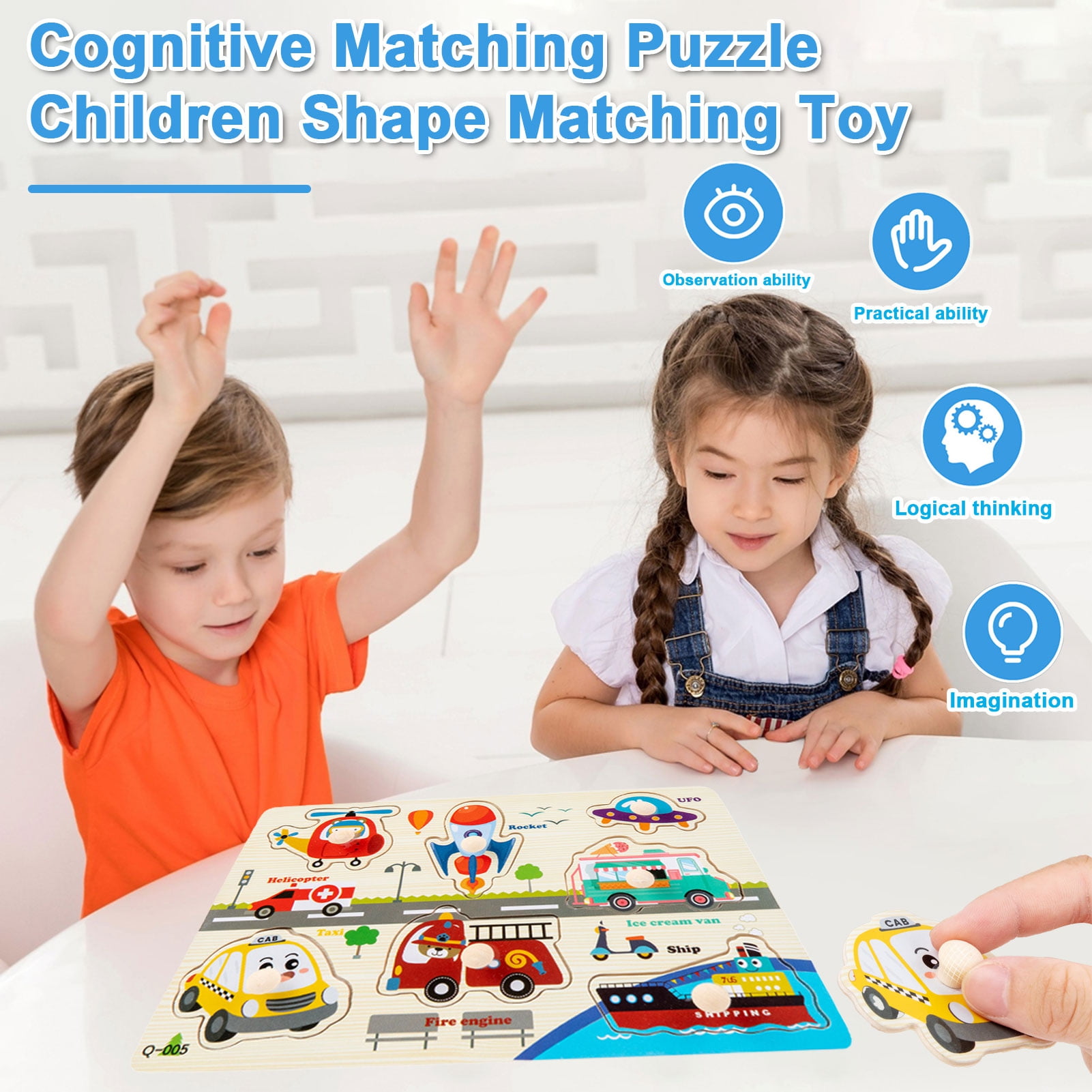 NIBOLOG Kids Matching Puzzle Fruit Animal Sea Creature Pattern Wooden ...