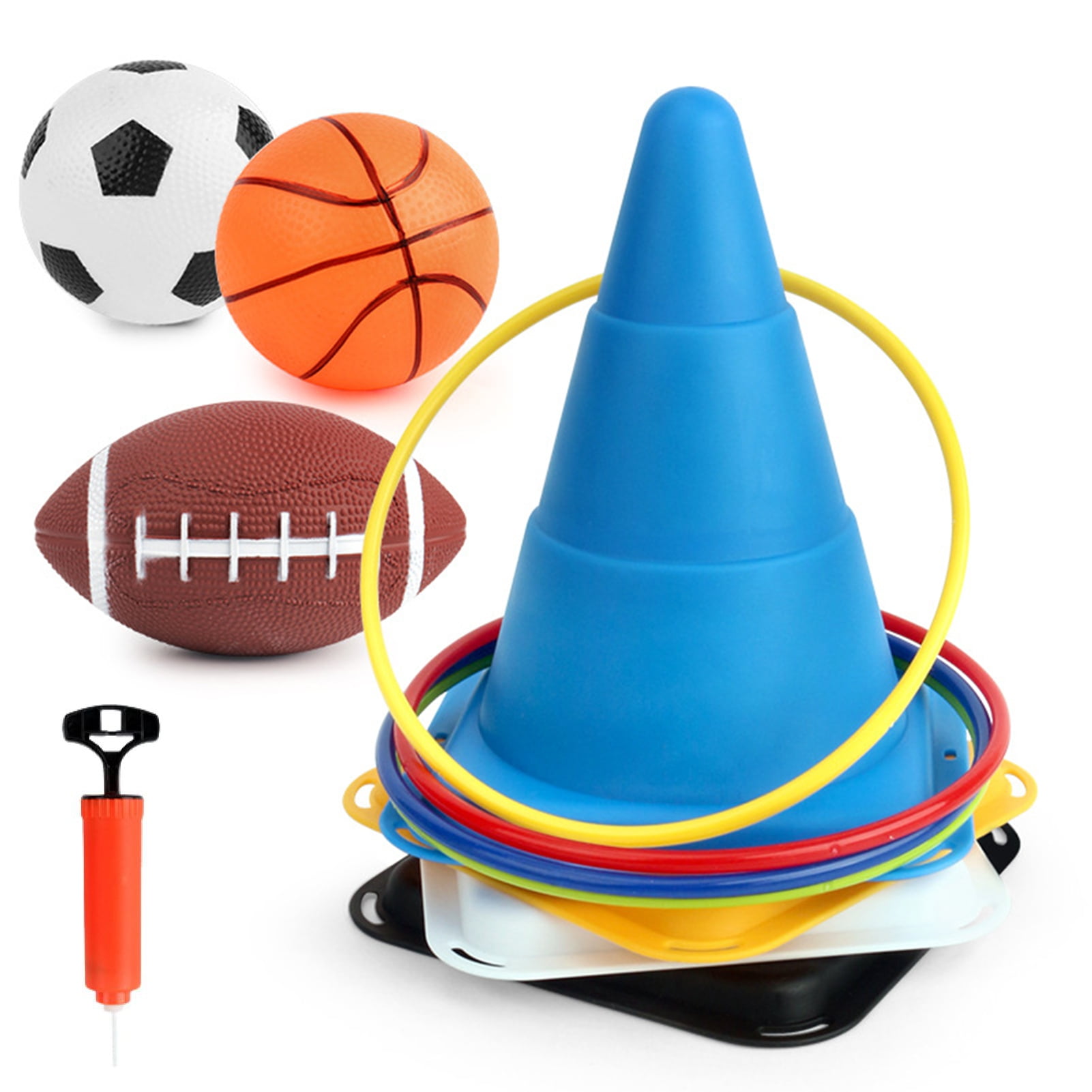 NIBOLOG Kids Ring Toss Game Kit Roadblock Cones Rings Sports Ball ...