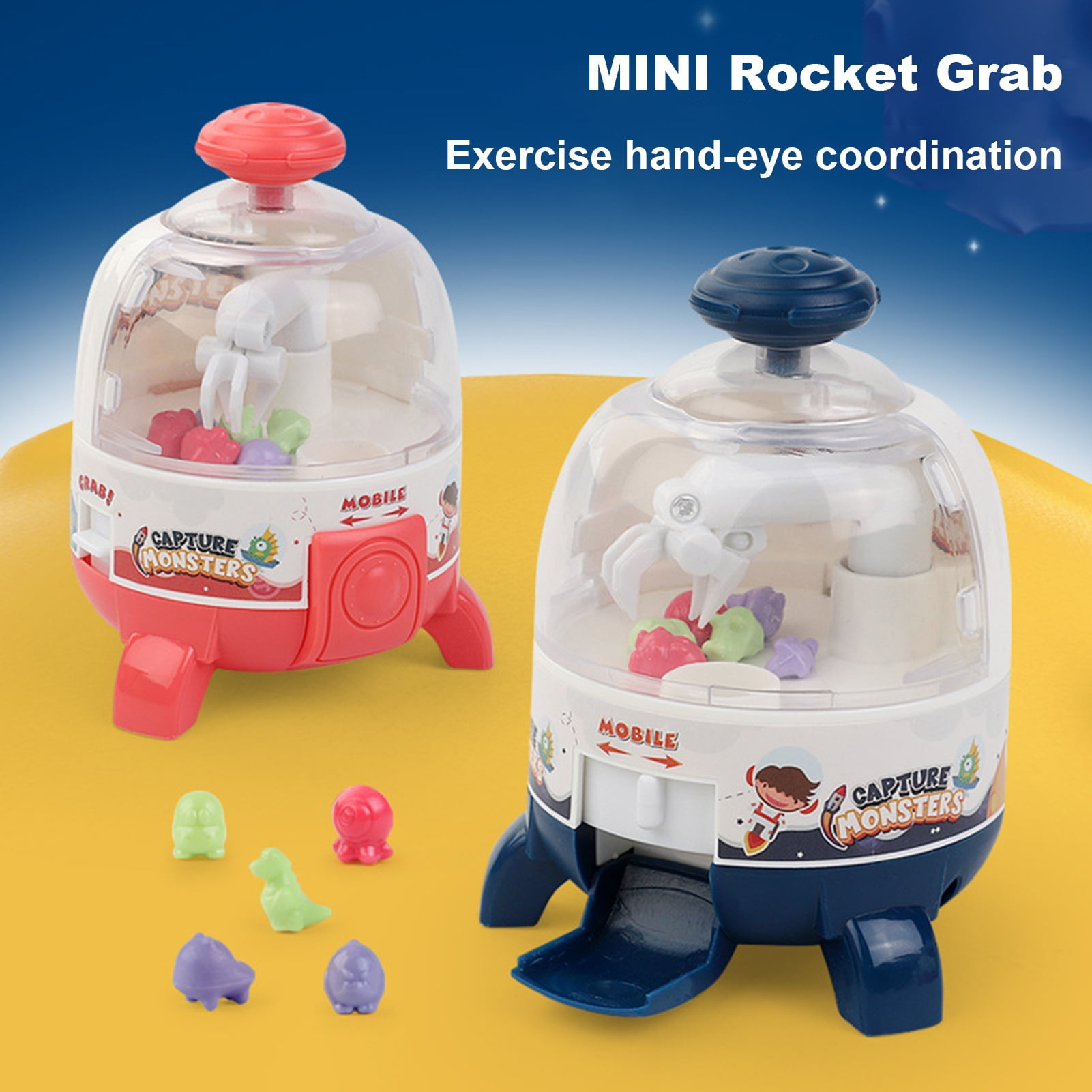 NIBOLOG Kids Rocket Claw Machine Toy 6 Figurines DIY Sticker Toddlers ...