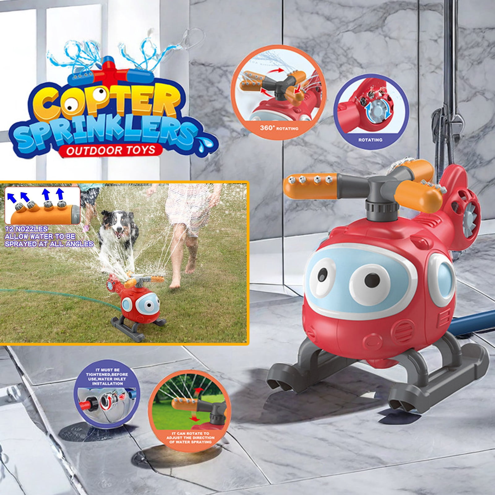 NIBOLOG Kids Rotary Helicopter Sprinkler Toy Summer Outdoor Garden ...