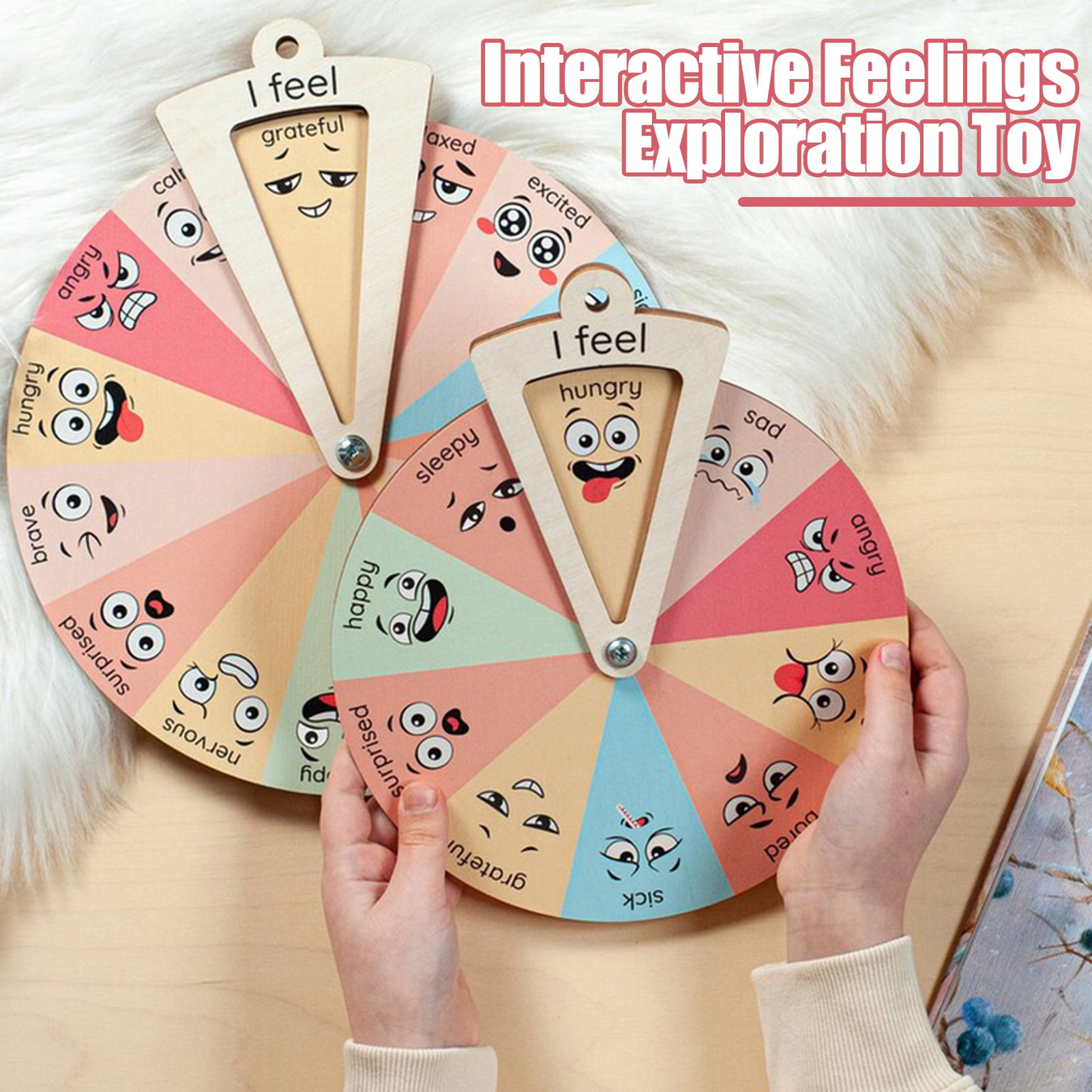NIBOLOG Kids Wooden Feelings Wheel Emotion Regulation Spinner Social ...