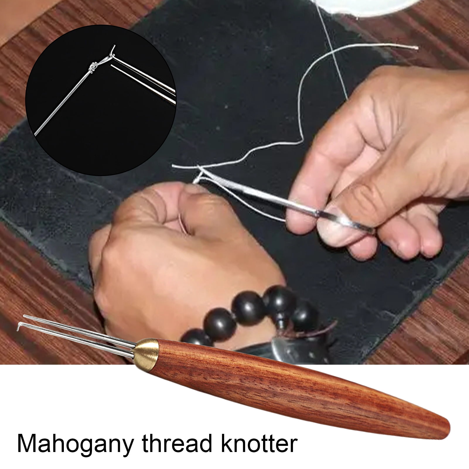 NIBOLOG Knot Tying Tool Double Needles Sandalwood Handle Sharp Tip ...