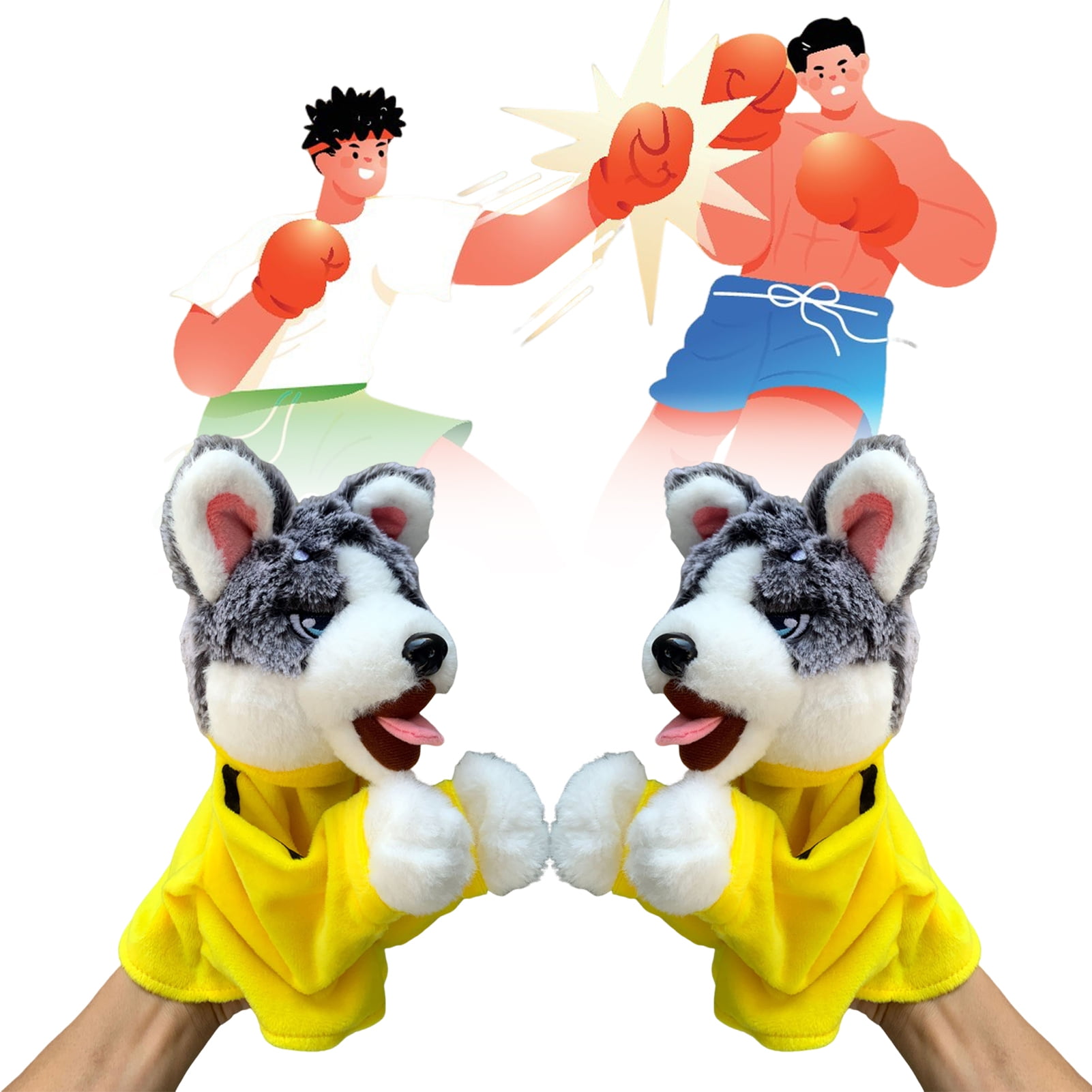 NIBOLOG Kung Fun Husky Hand Puppet with Sound Boxing Plush Dog Hand ...