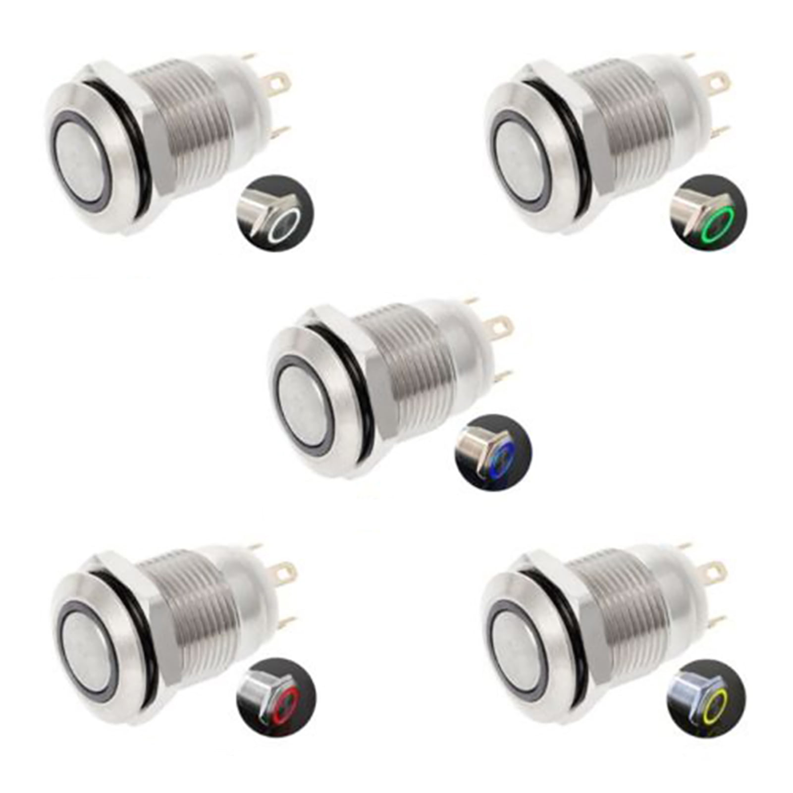 NIBOLOG LED Illuminated Metal Push Button Switch - 12mm Boat Car 3A ...