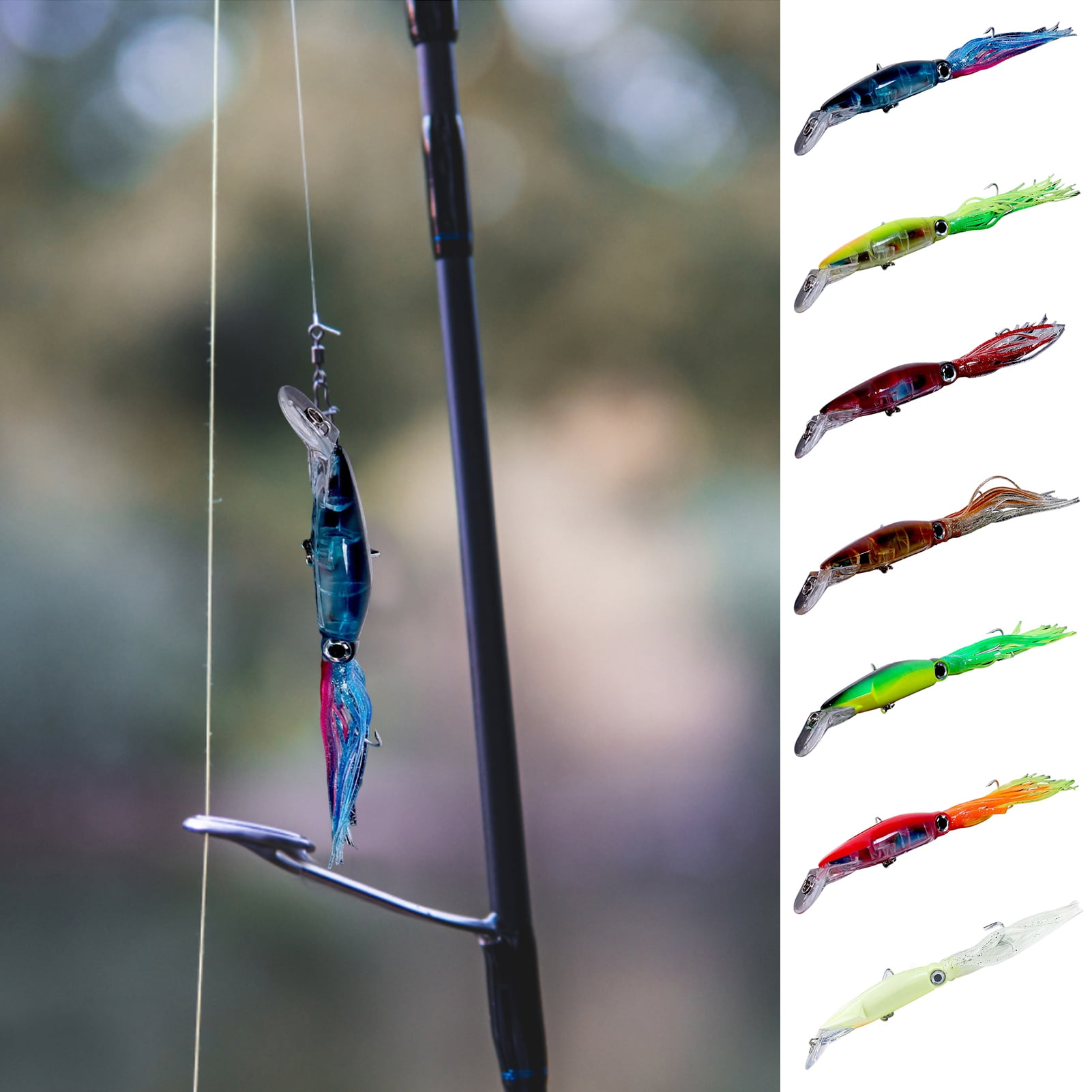 NIBOLOG Large Simulation Squid Fishing Lure Bait with Treble Hook Realistic Looking Bright Color ...