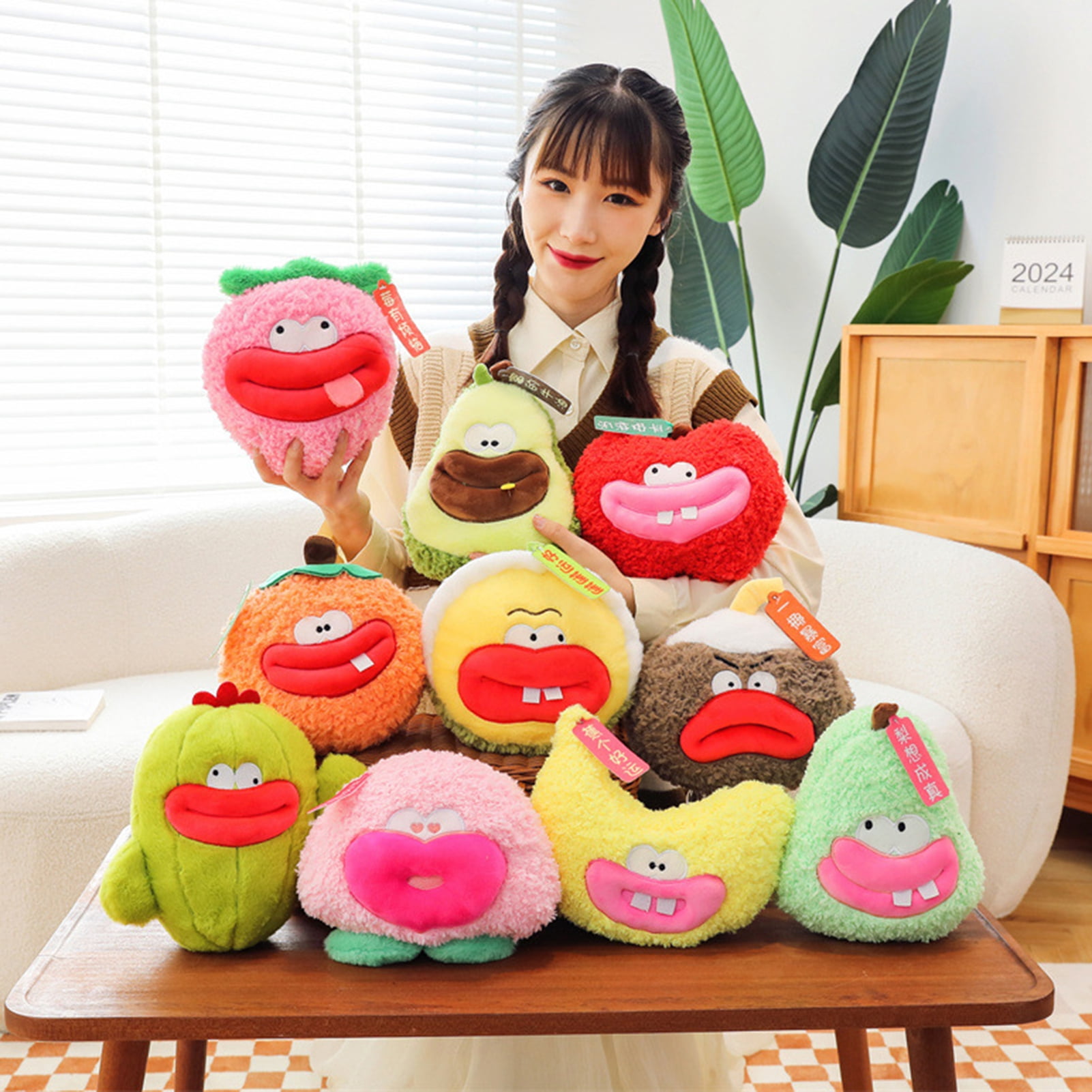 NIBOLOG Lovely Fruit Doll Plush Toy Big Sausage Mouth Pear Banana ...