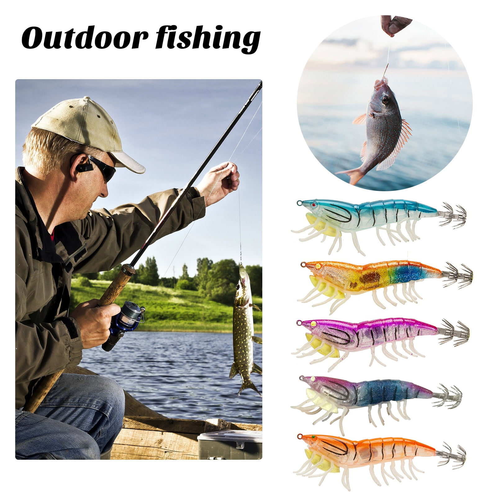 NIBOLOG Luminous Shrimp Bait Fishing Lure with Sharp Hook Realistic ...