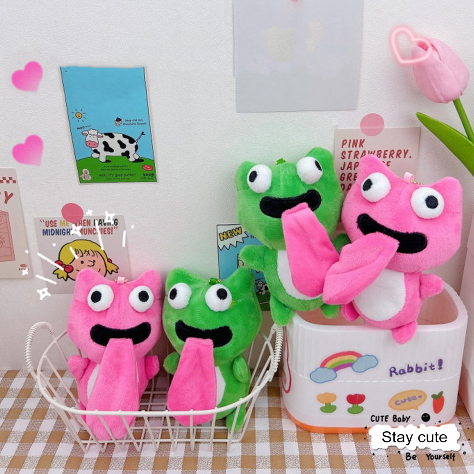 NIBOLOG Magnetic Frog Plush Keychain Toy Soft Stuffed Long Tongue Kiss ...