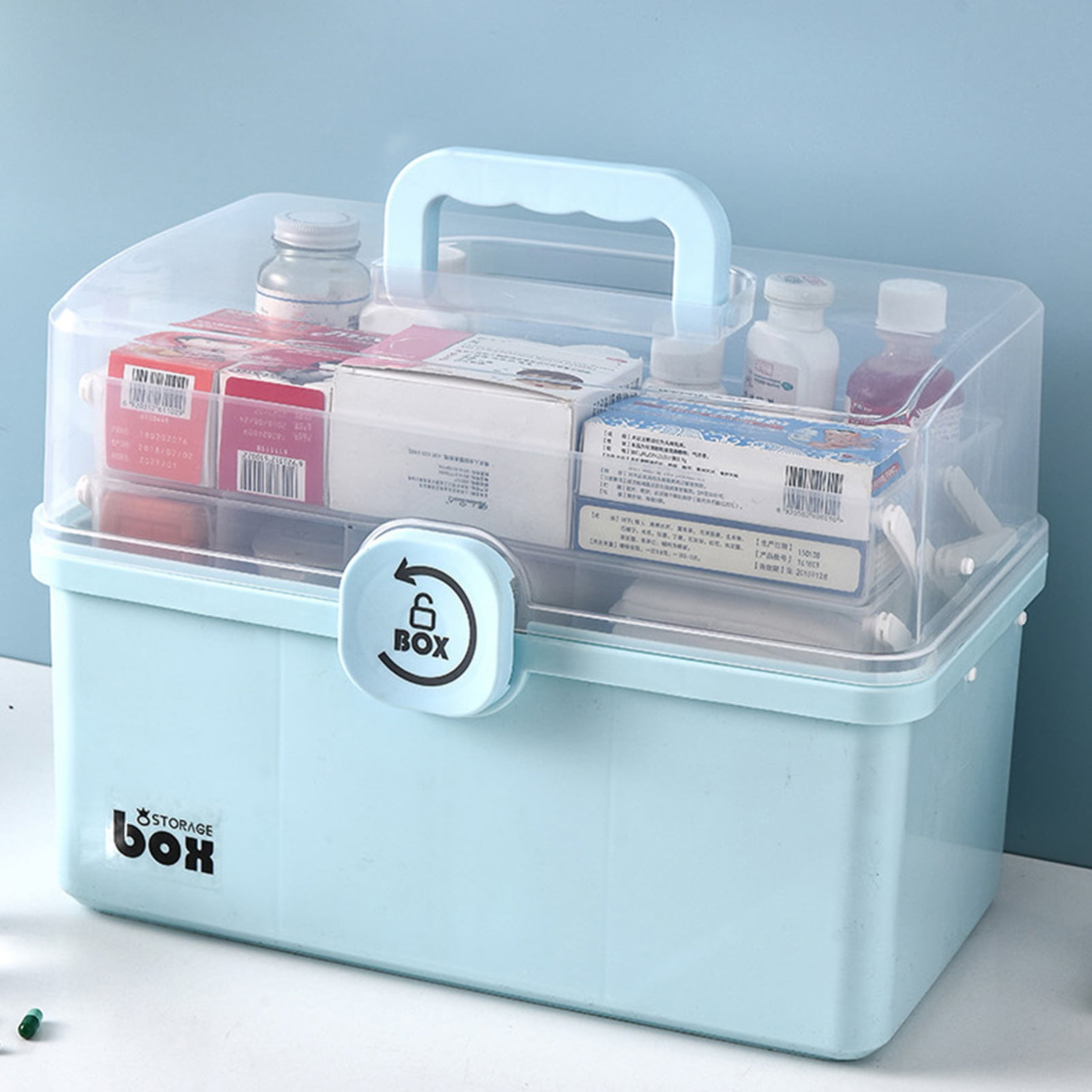 NIBOLOG Medicine Storage Box 3 Layers 2 Trays Transparent Lid Multi ...