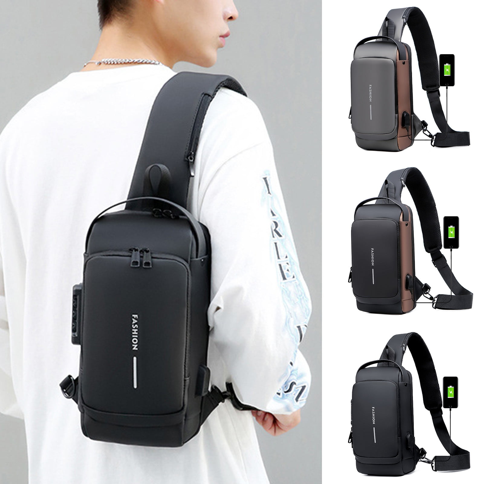 NIBOLOG Men Chest Pack Waterproof Anti-Theft Zipper Reflective Design ...