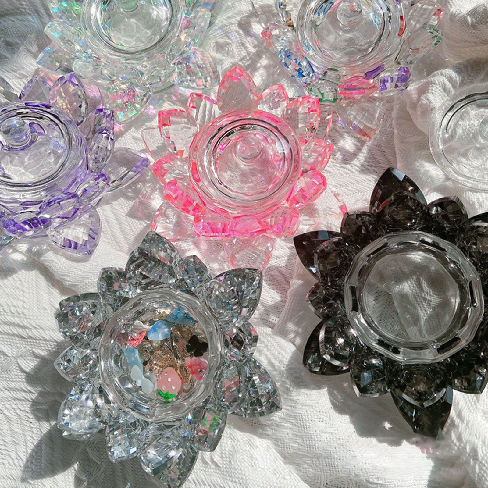 NIBOLOG Nail Art Cup Lotus Shape Display Mold Transparent Quartz Lotus ...