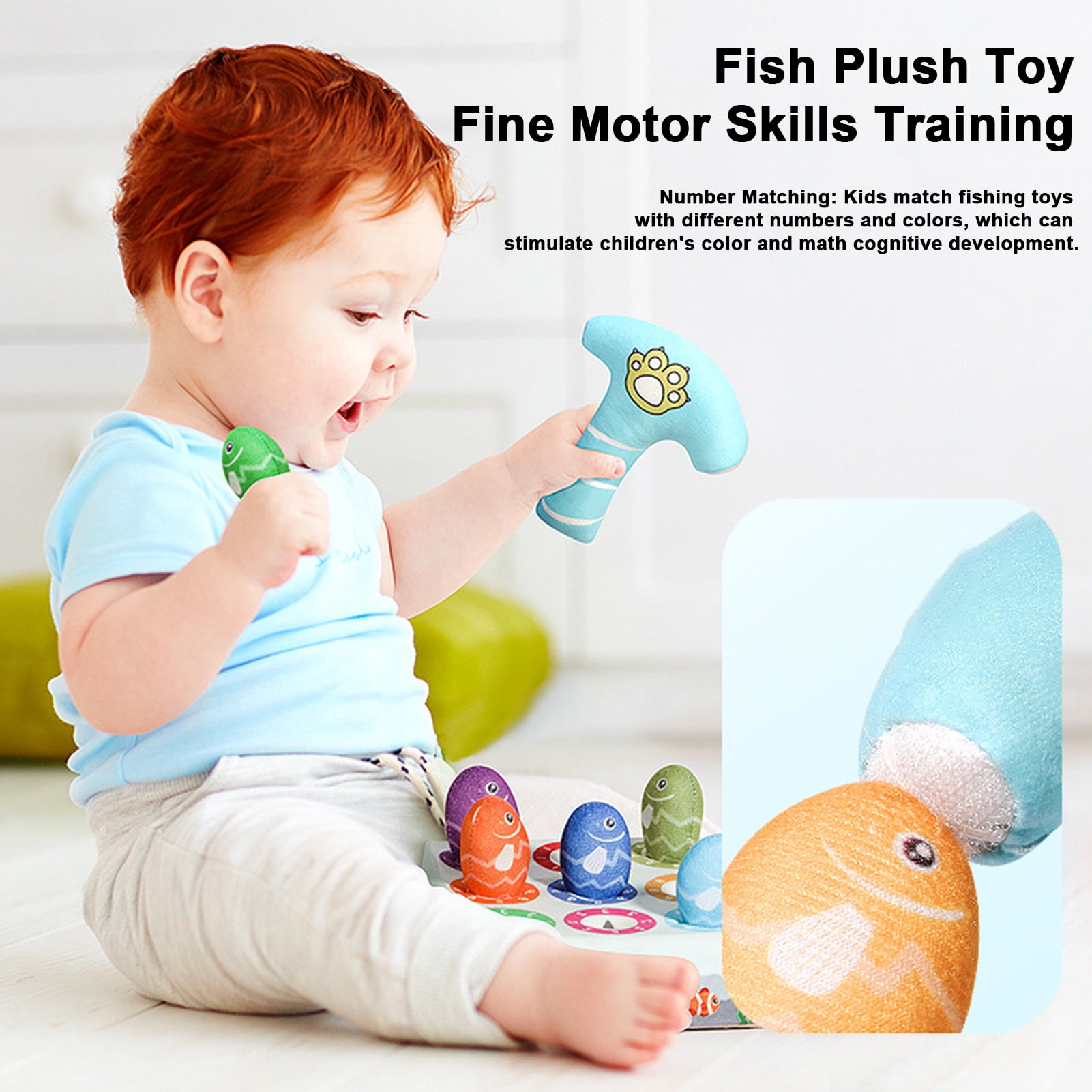 NIBOLOG Number Matching Fishing Toy Soft Stuffed Fish Doll Set Plush ...