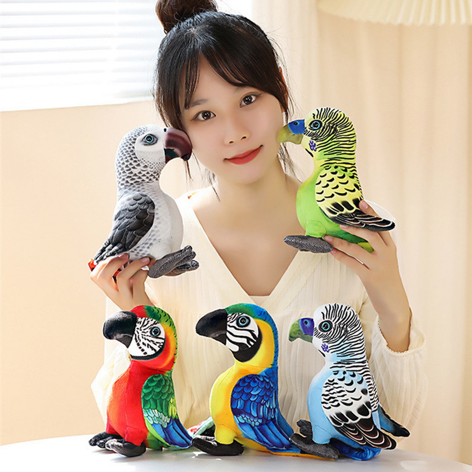 NIBOLOG Parrot Plush Toy - Realistic Colorful Bird Plushie Educational ...