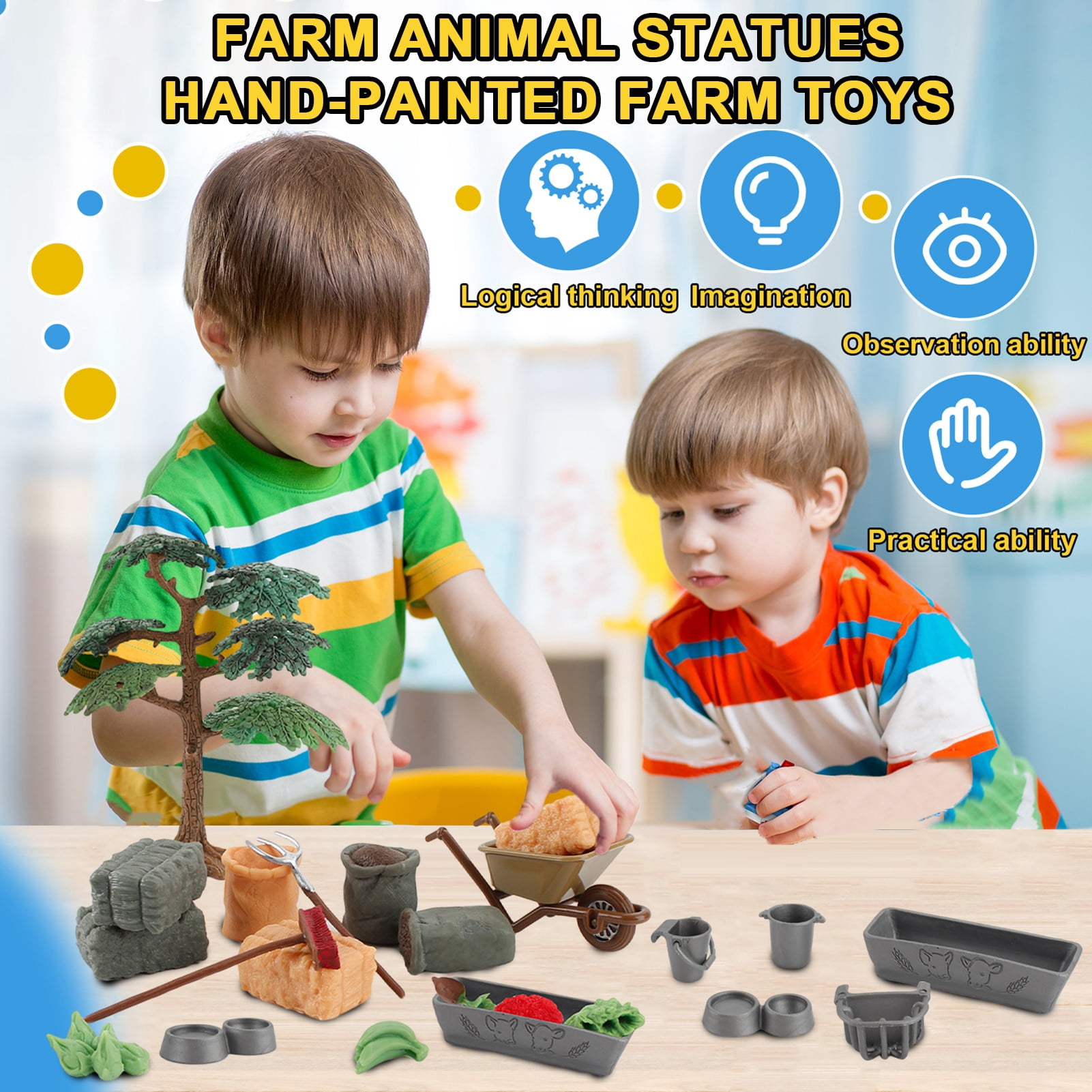 NIBOLOG Play Farm Feed Food Toy with Miniature Tree Farm Tools Grain ...