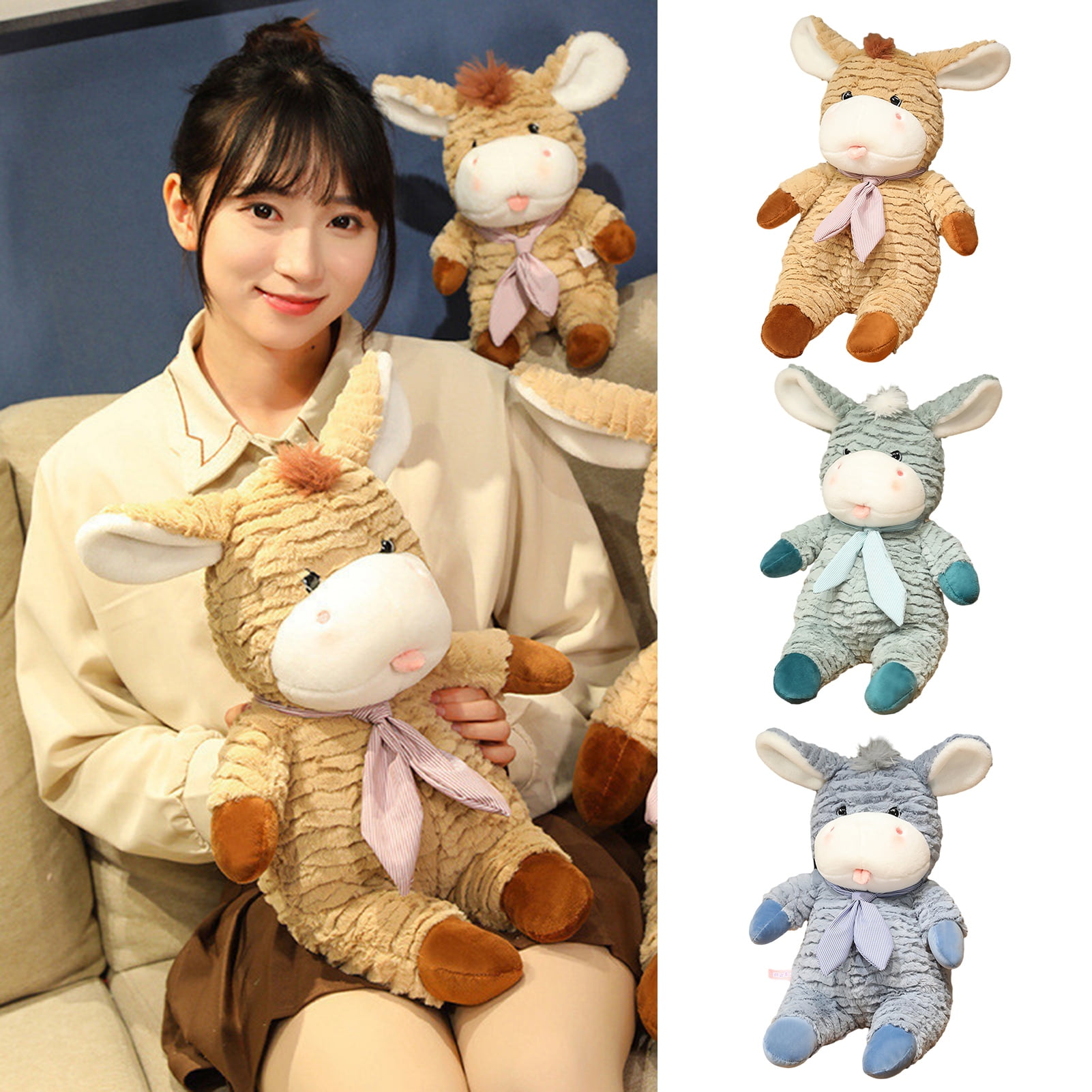 NIBOLOG Plush Donkey Toy Soft Fluffy PP Cotton Stuffed Animal Plushie ...