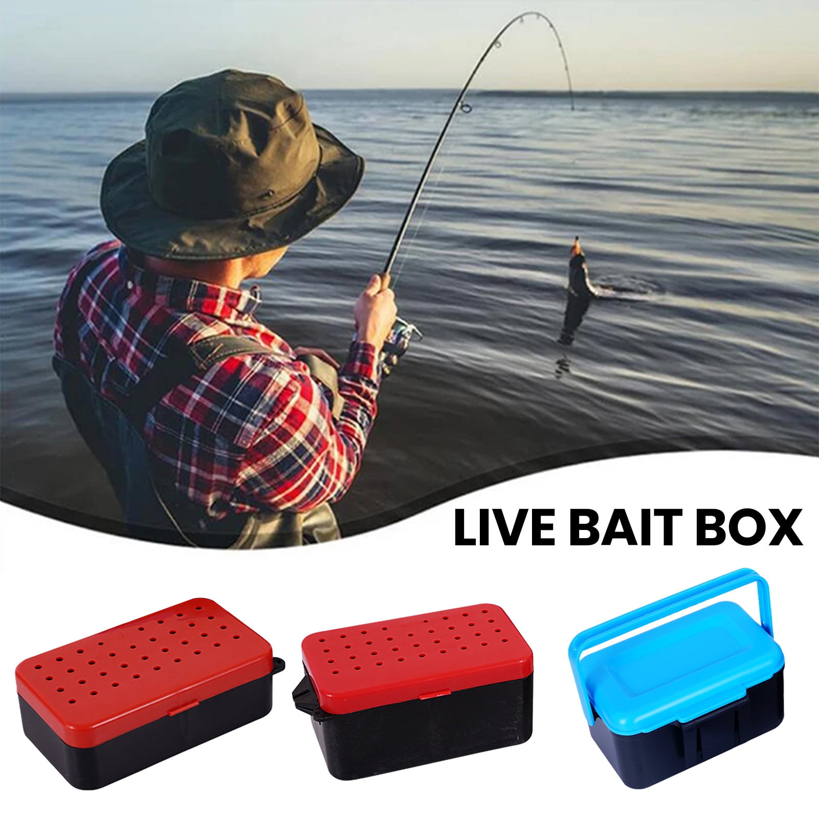 NIBOLOG Portable Live Fishing Bait Box with Handle Double-Layer Fishing ...