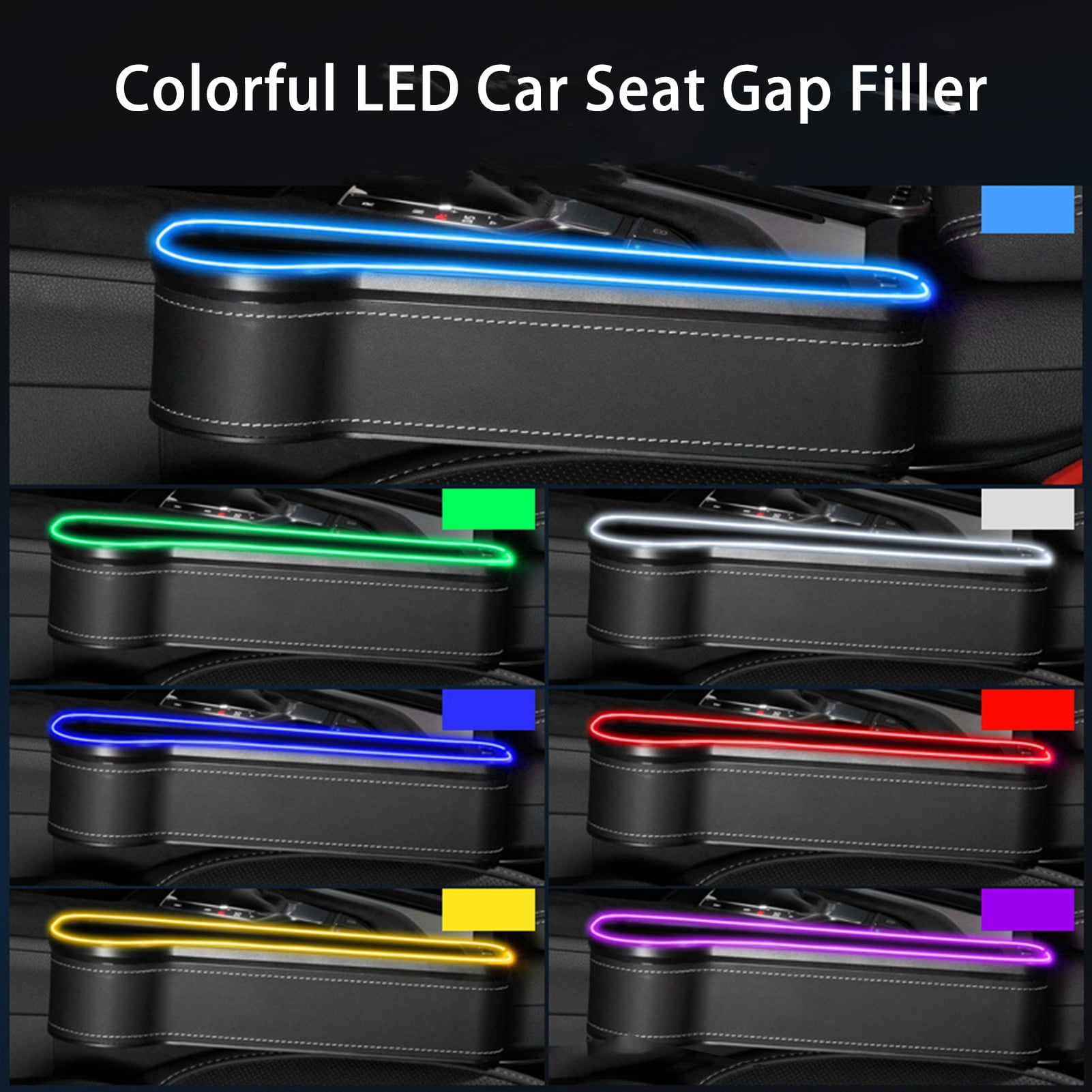NIBOLOG RGB Car Gap Storage Box - Charging 7-Color Light Mode, Car Seat ...