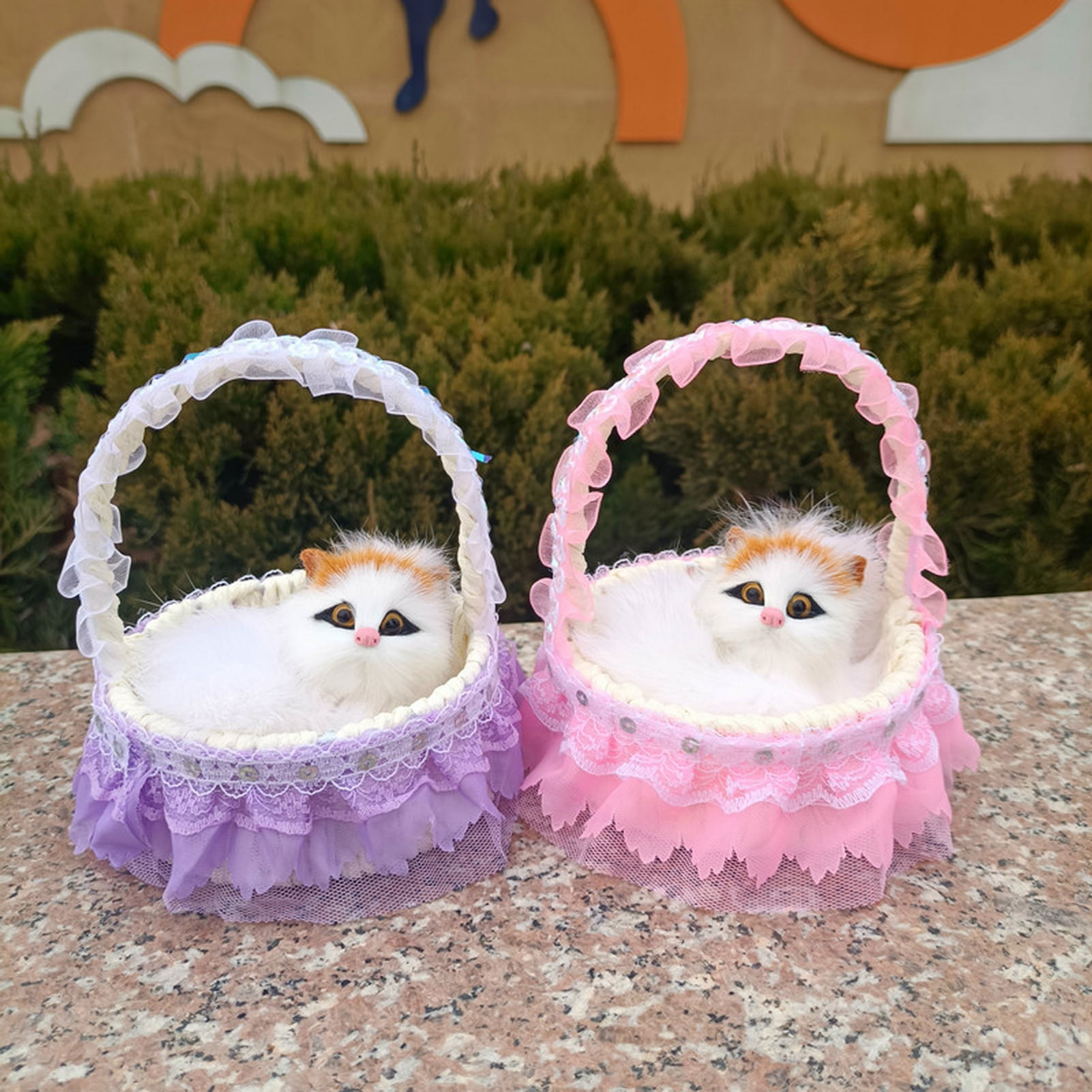 NIBOLOG Realistic Cat Toy with Sound Lace Flower Basket Simulated ...