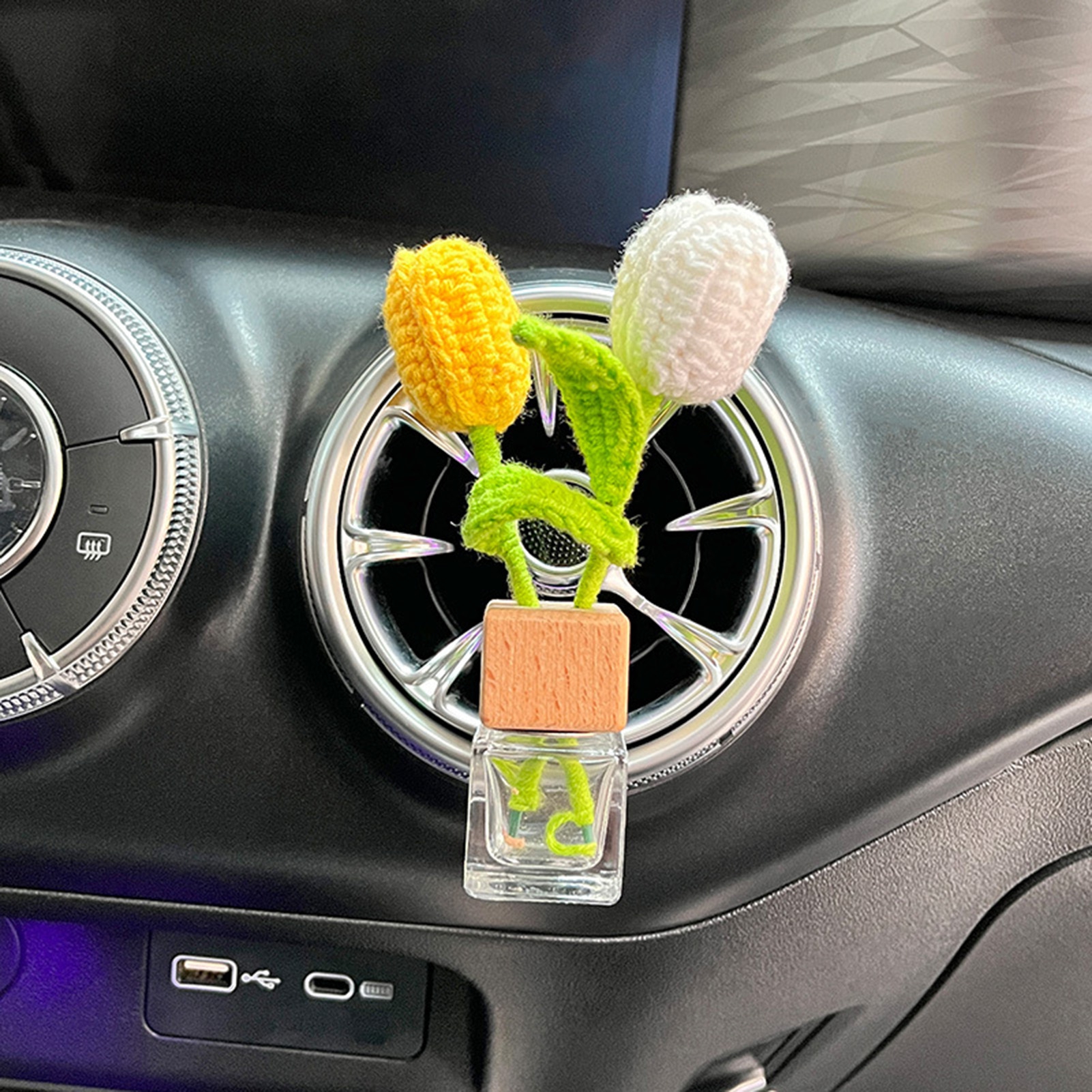 NIBOLOG Refillable Car Air Freshener - Handcrafted Crochet Sunflower ...