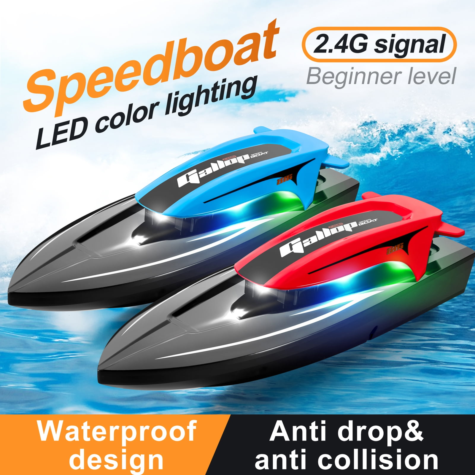 NIBOLOG Remote Control Boat High-Speed RC Boat Colorful LED Lights ...
