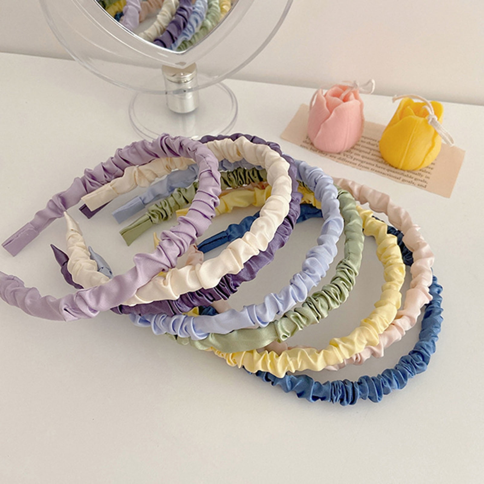 NIBOLOG Satin Pleated Fabric Hair Hoop Smooth Solid Color Headband Hair ...