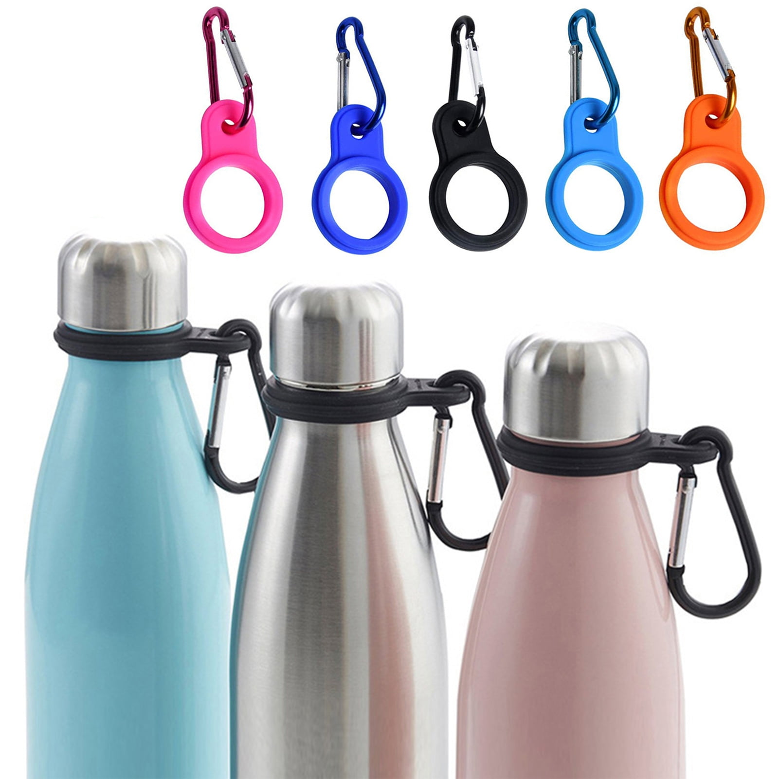 NIBOLOG Silicone Water Bottle Carrier Ring with Metal Keychain Clip ...