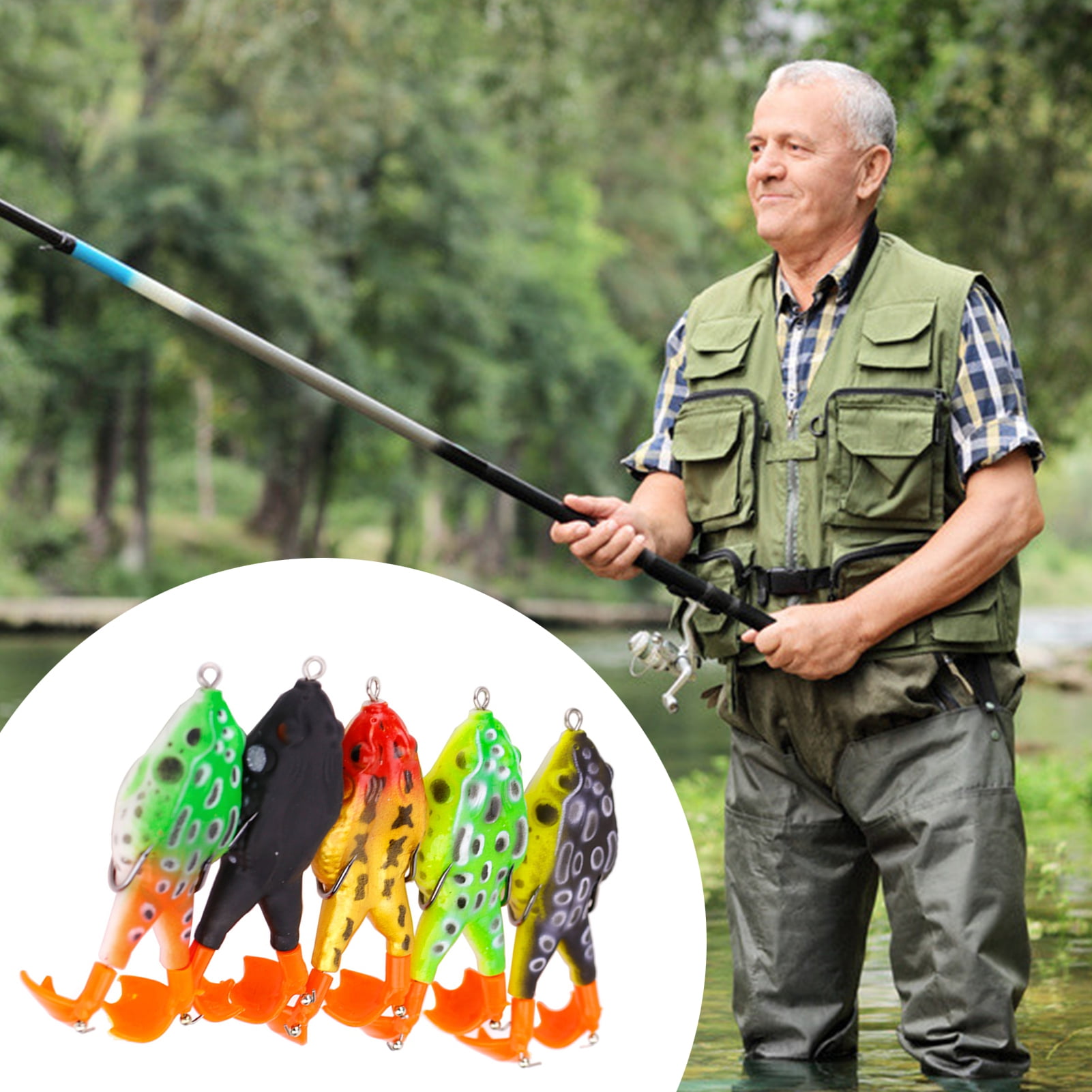 NIBOLOG Soft Frog Bait Double Propellers Legs 3D Eyes 9cm Lifelike ...