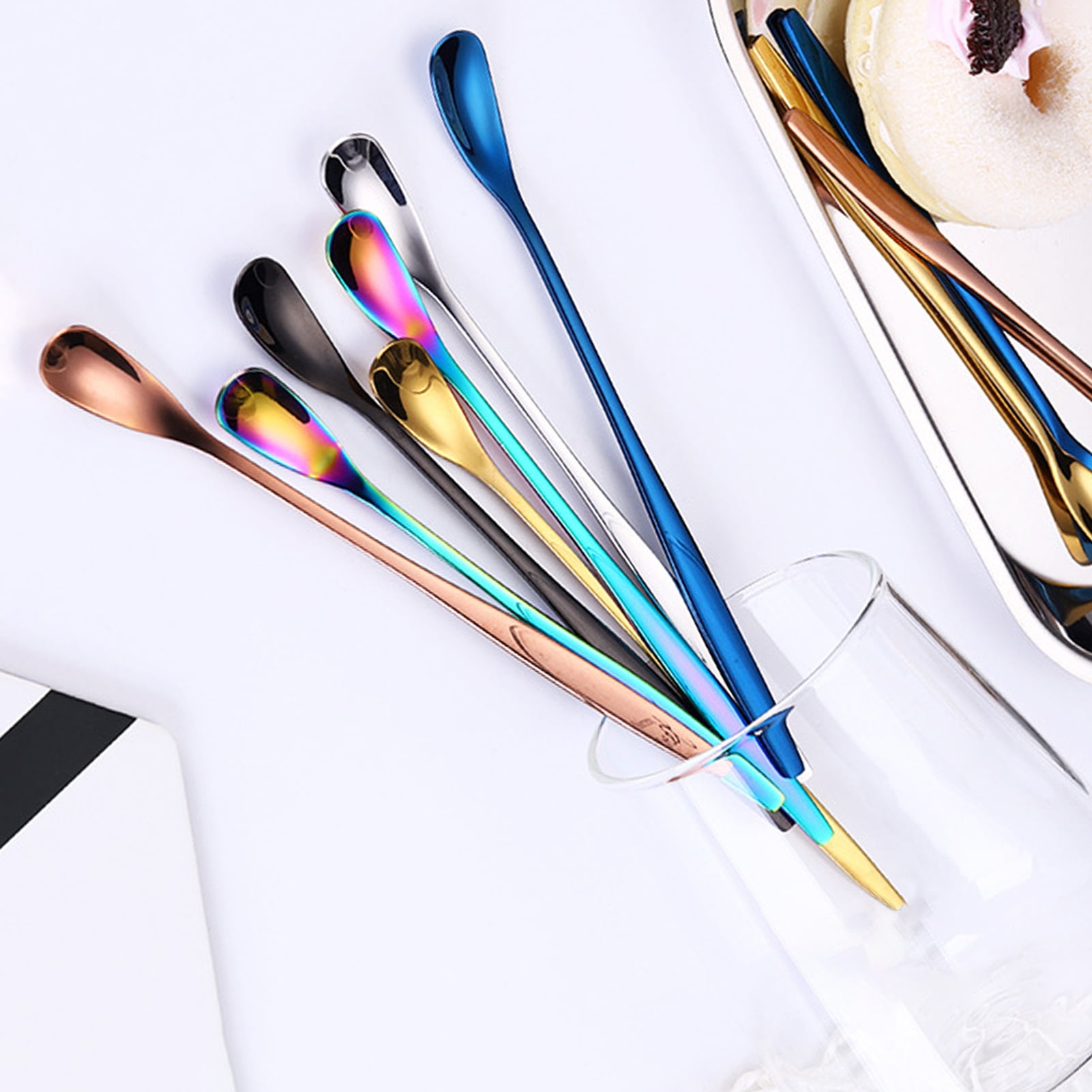 NIBOLOG Stainless Steel Coffee Dessert Spoon Square Head Long Handle ...