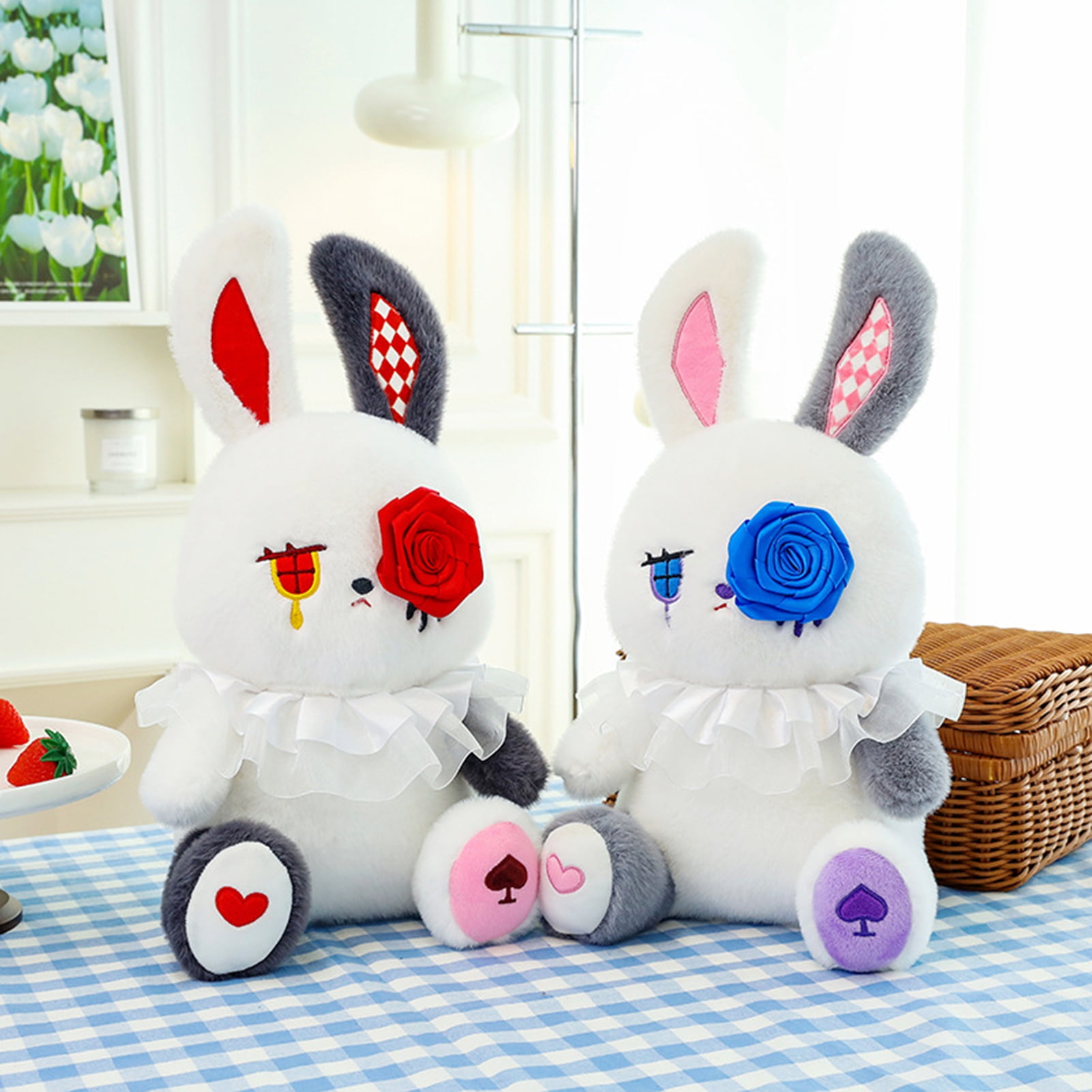 NIBOLOG Stuffed Gothic Bunny Plush Toy with 3D Rose Vintage Lolita Soft ...