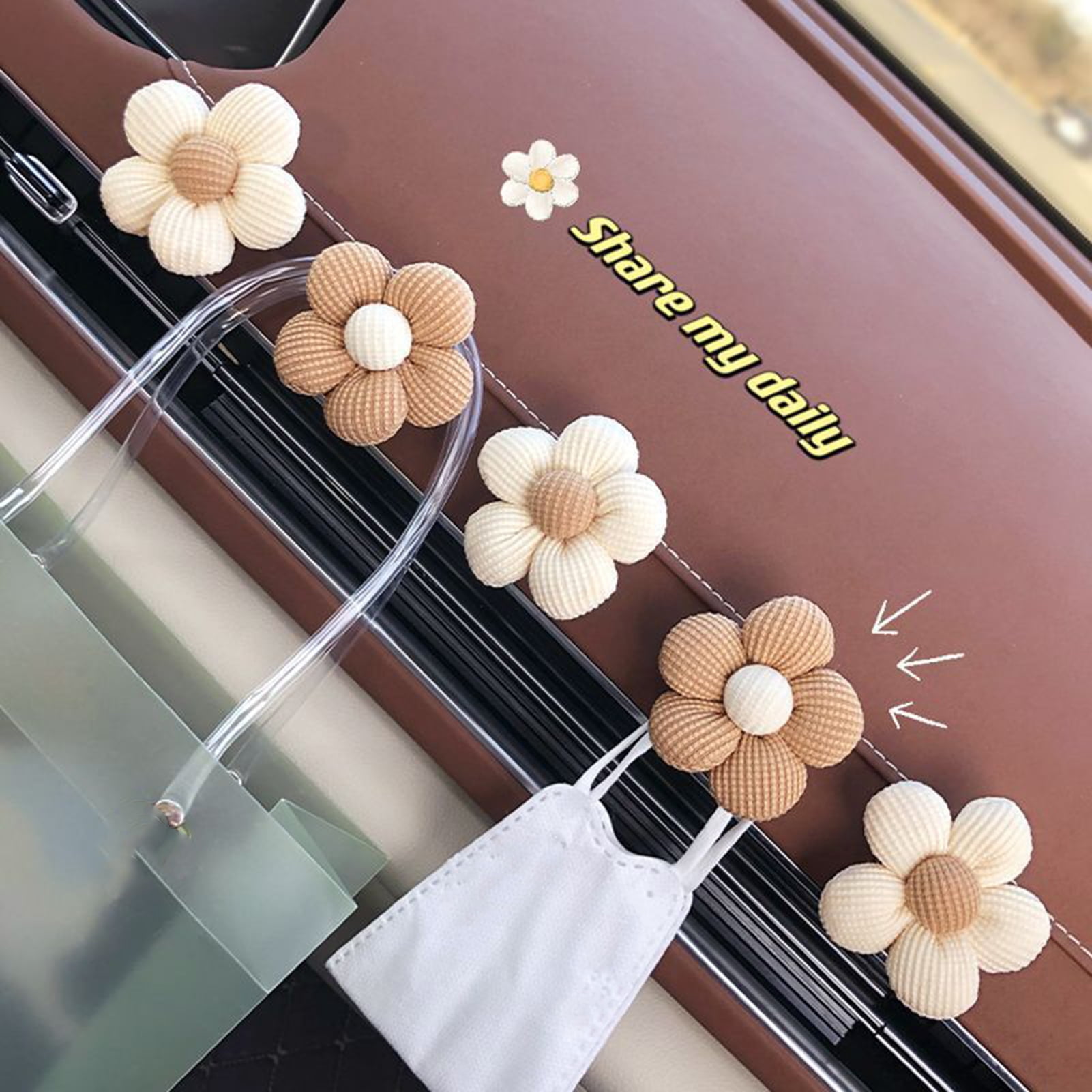 NIBOLOG Sweet Flower Car Mini Hooks - 2/3Pcs, Dashboard Backseat ...