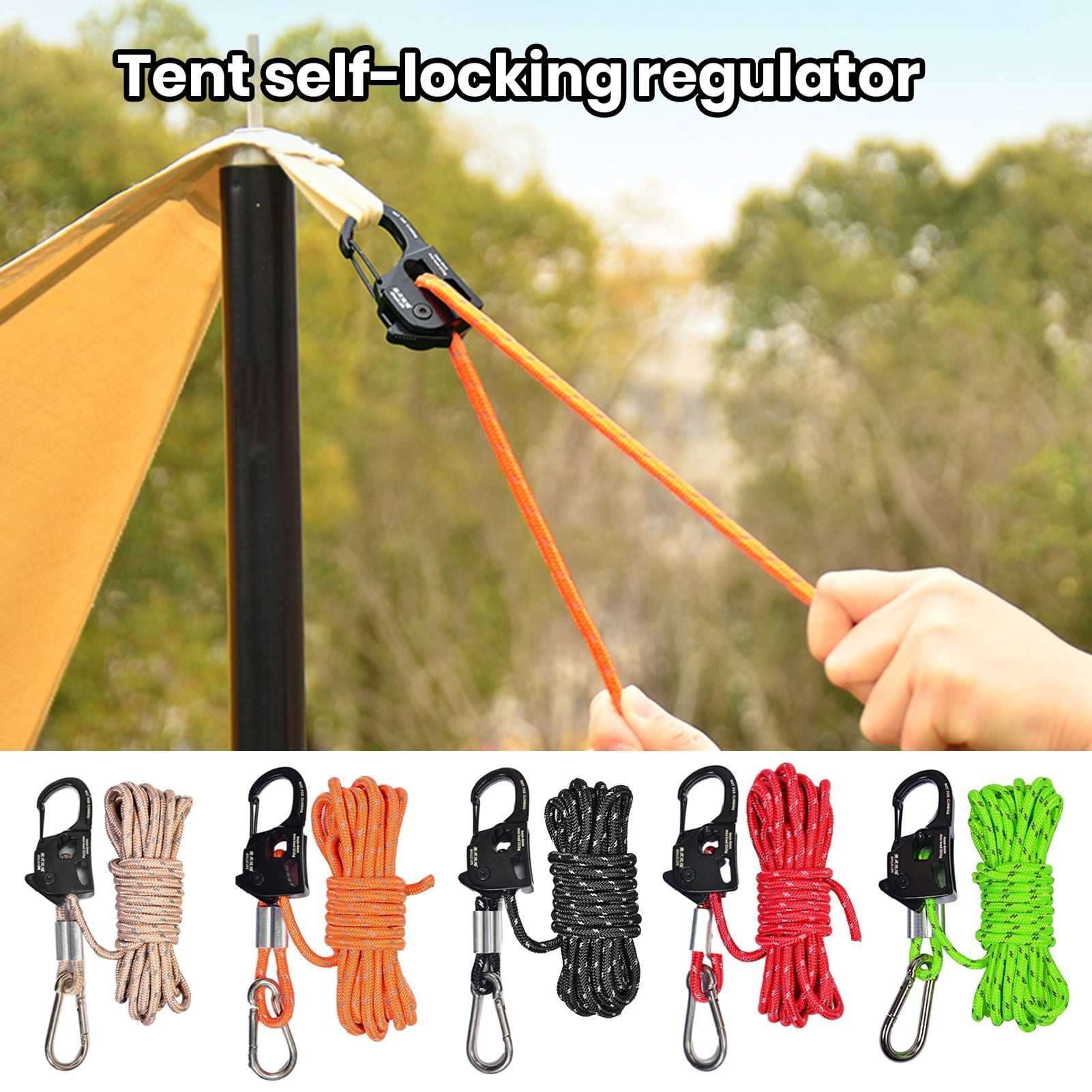 NIBOLOG Tent Rope Tightener with Carabiner Clip Lanyard Adjuster ...