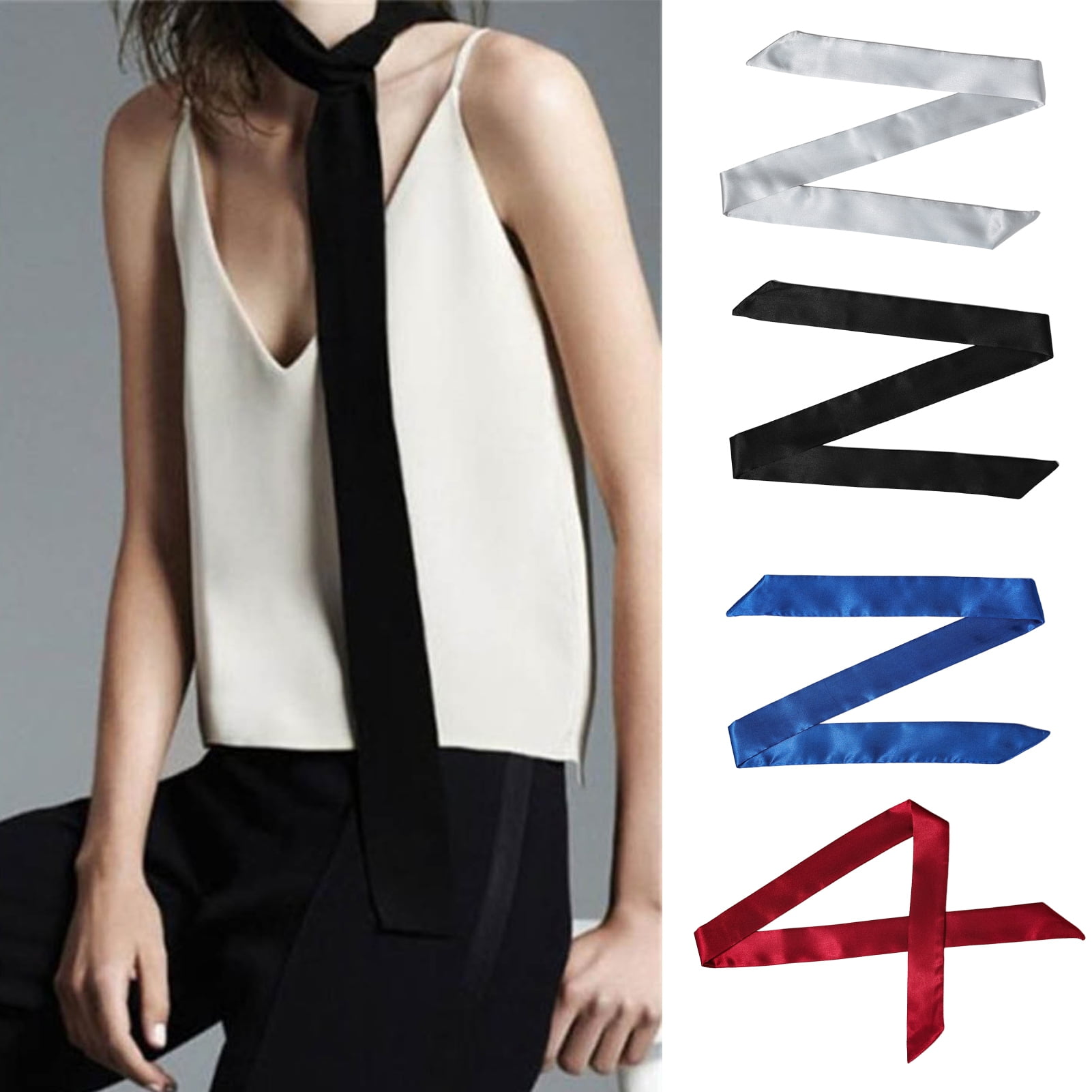 NIBOLOG Thin Soft Head Ribbon Imitation Silk Scarf Long Style ...