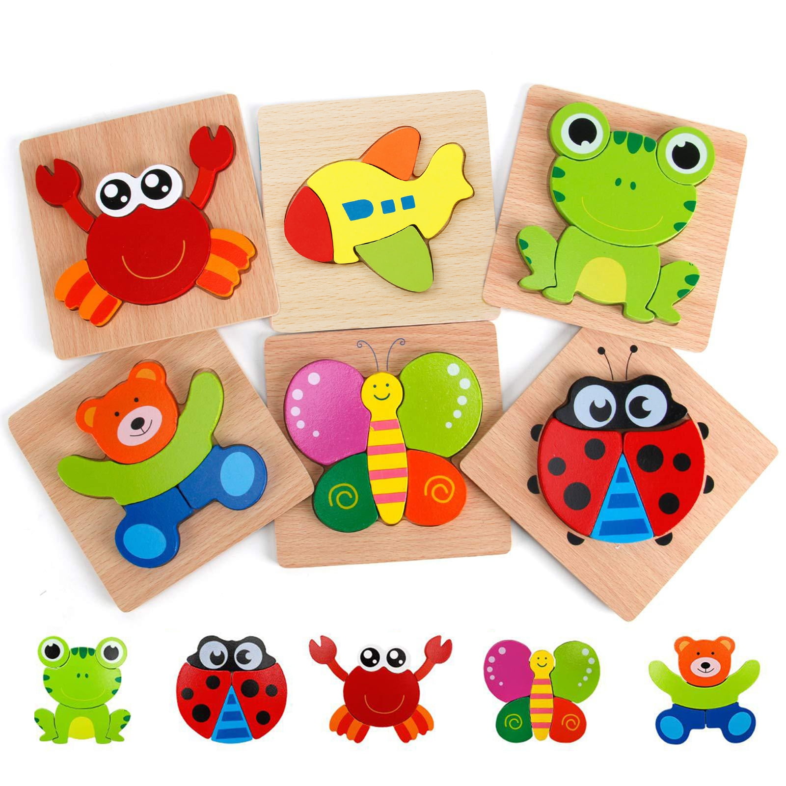 NIBOLOG Toddlers Wooden Puzzle Animal Vehicle Cognition Preschool Early ...