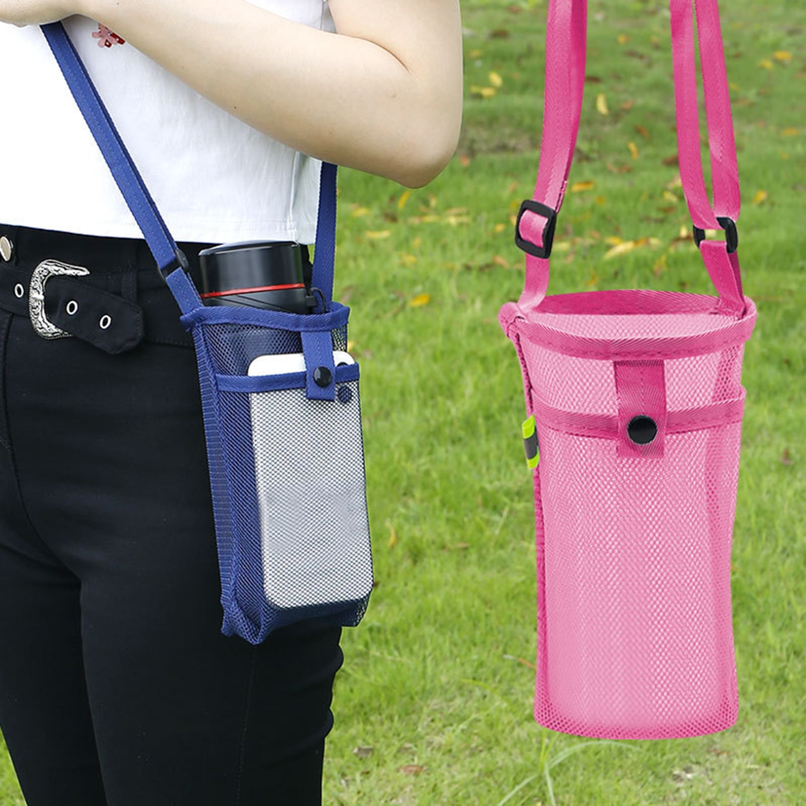 NIBOLOG Water Bottle Bag with Strap Mesh Water Bottle Holder Crossbody ...