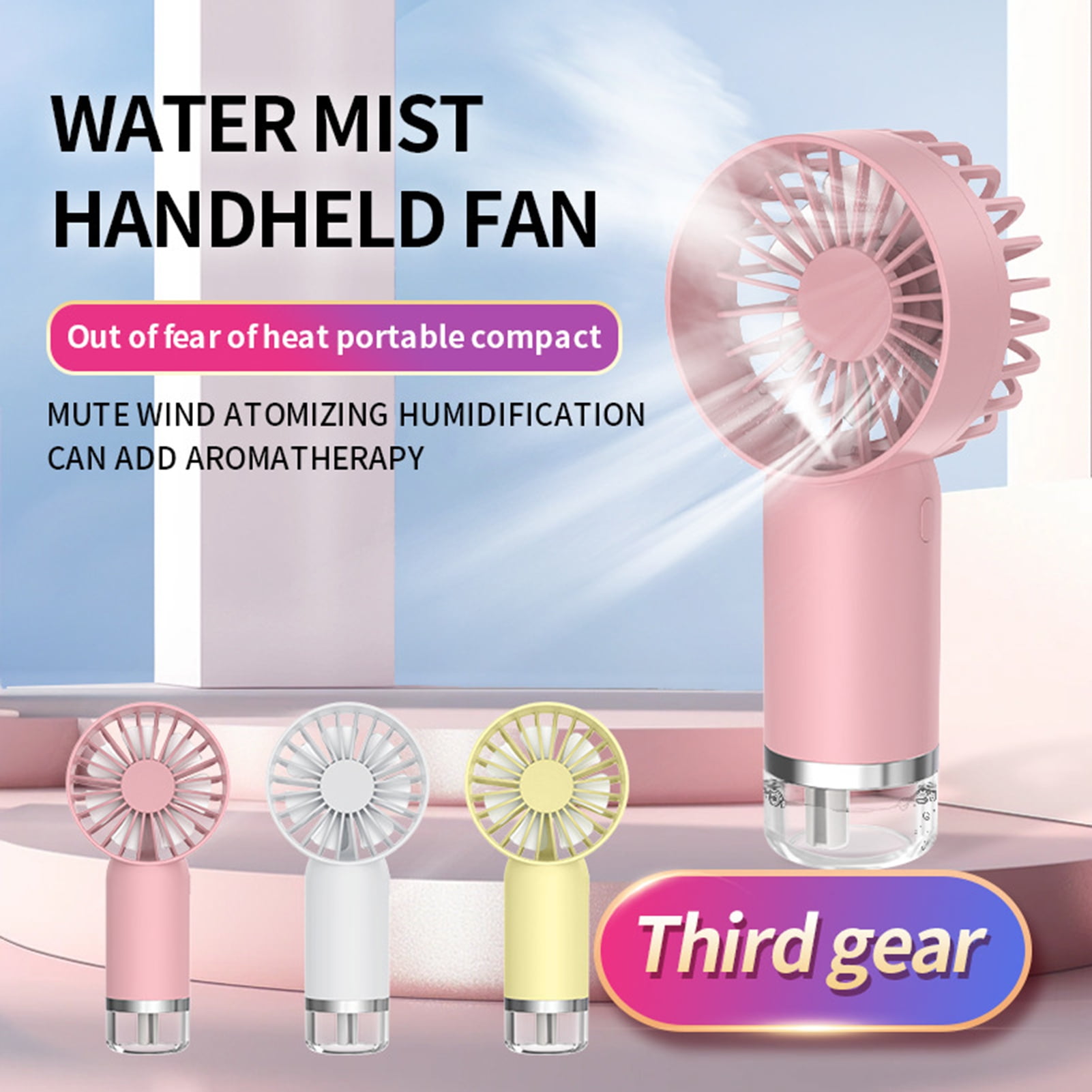 NIBOLOG Water Spray Handheld Fan with 3 Wind Speeds Low Noise Battery ...