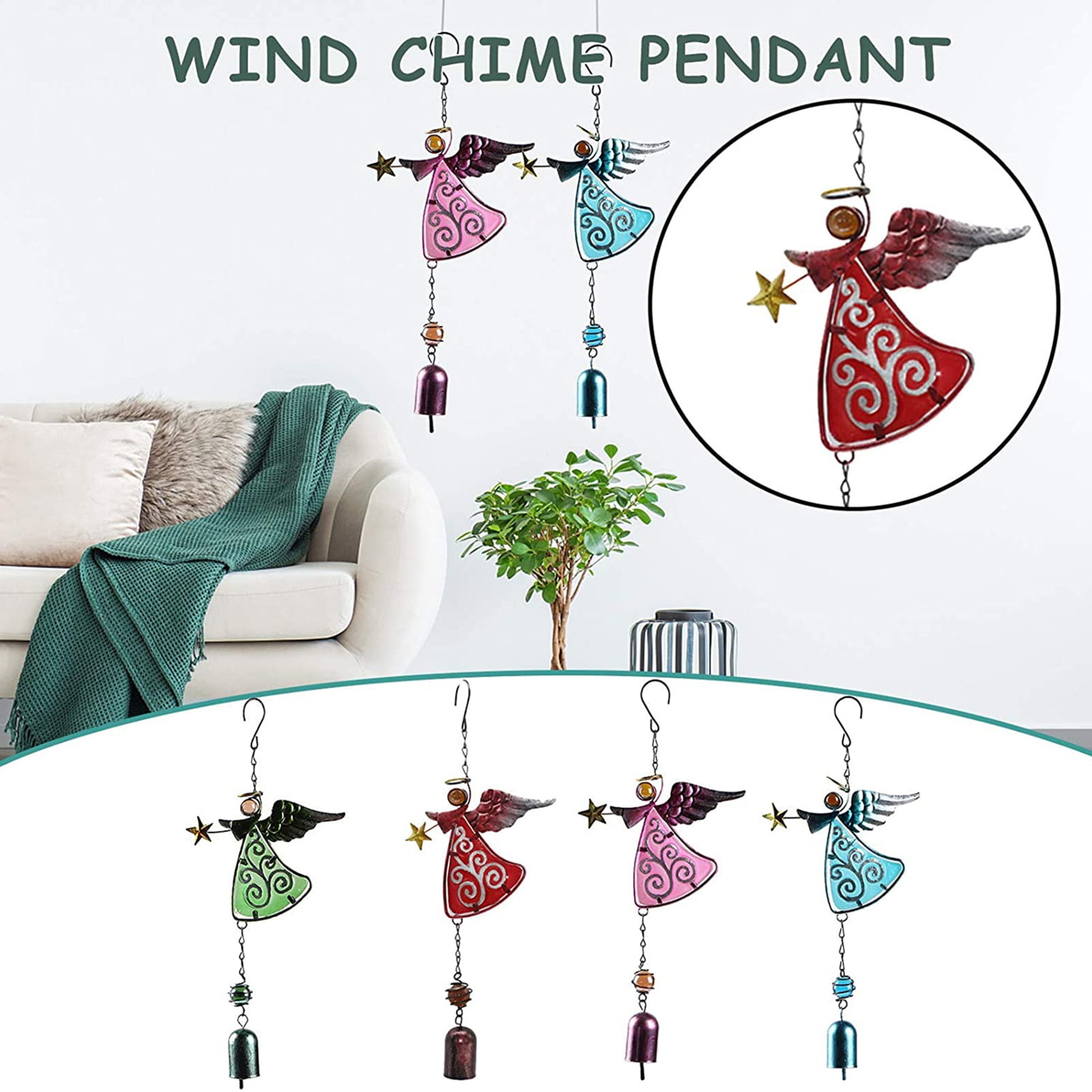 NIBOLOG Wind Chime Decorative Unique Angle Pattern Design Metal Outdoor ...
